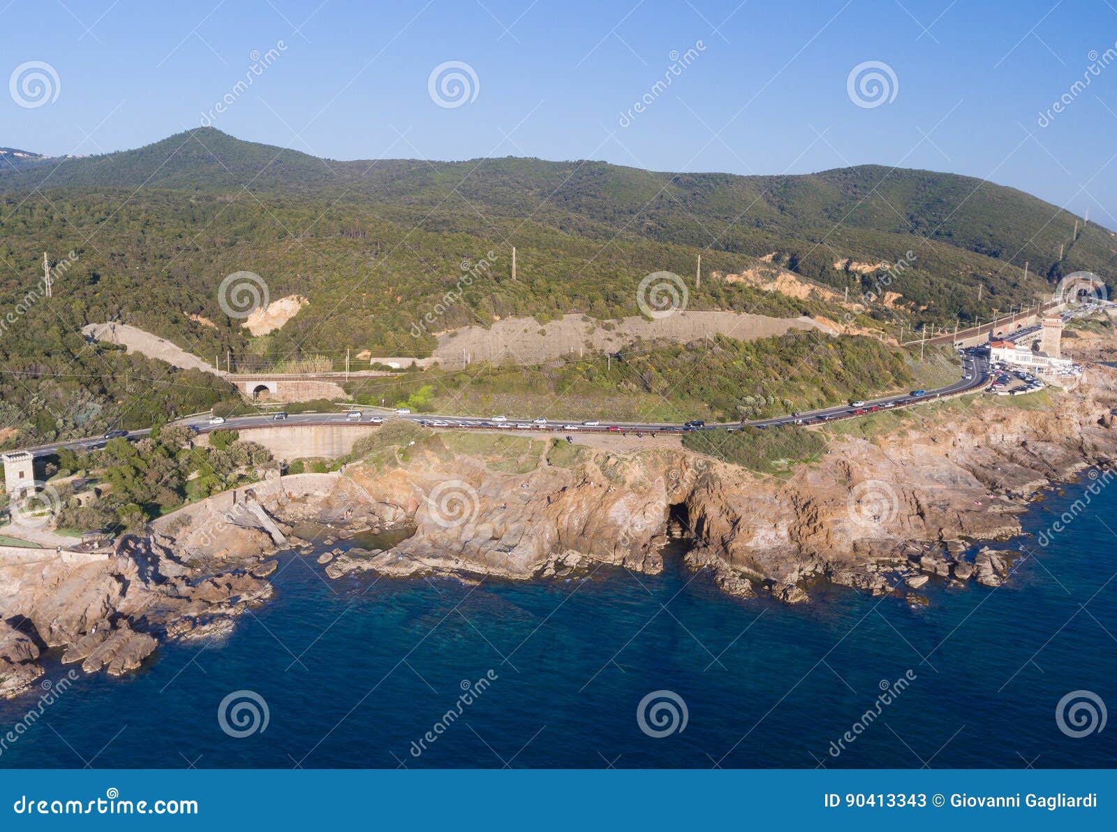 Panoramic Aerial View of Coastal Road at Sunset Stock Image - Image of ...