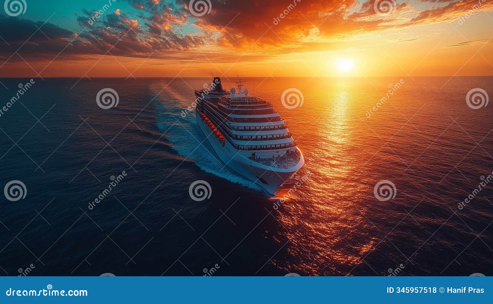 Panoramic Aerial View of a Cruise Ship Summer Sunset Time Stock Photo ...