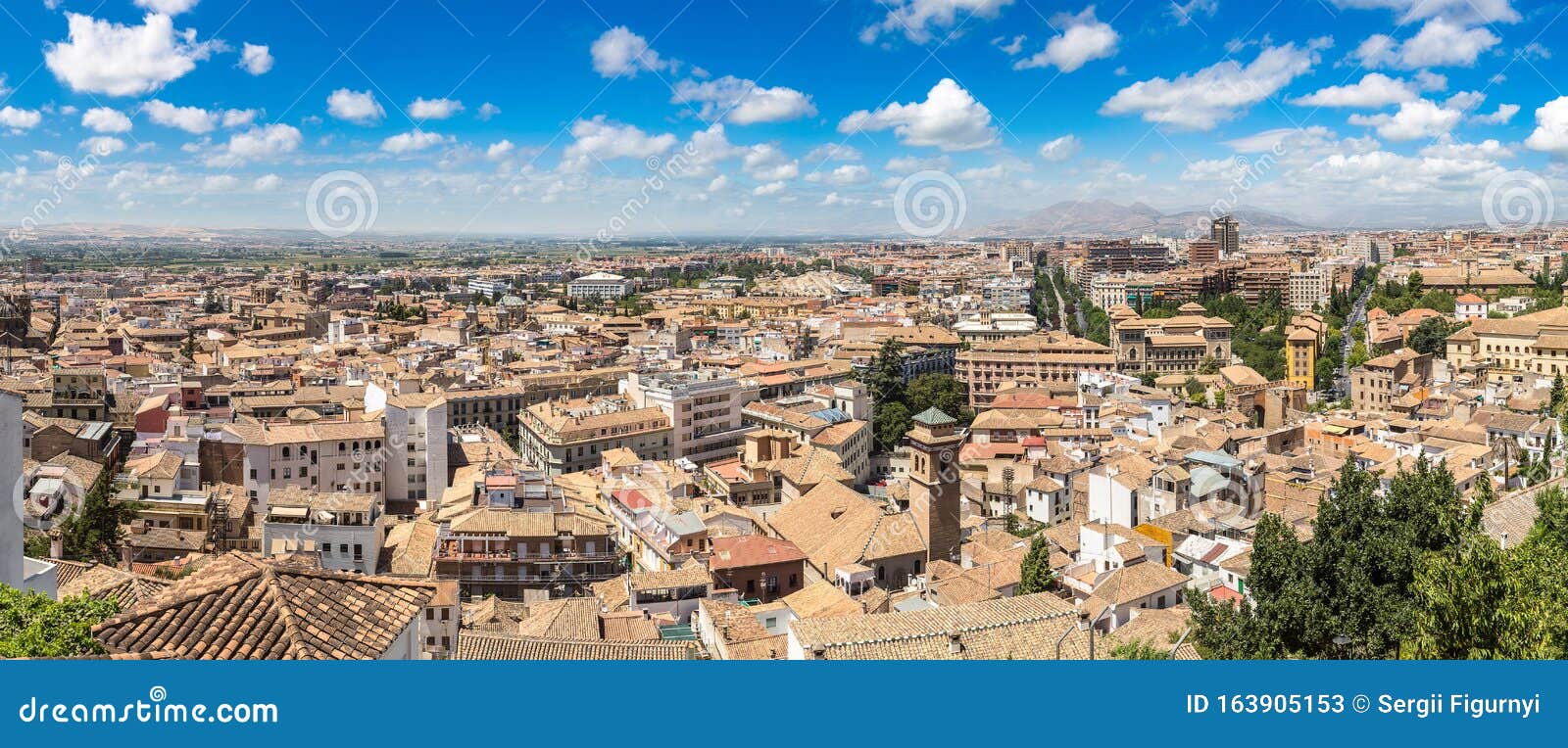 Panoramic view of Granada stock image. Image of architecture - 163905153