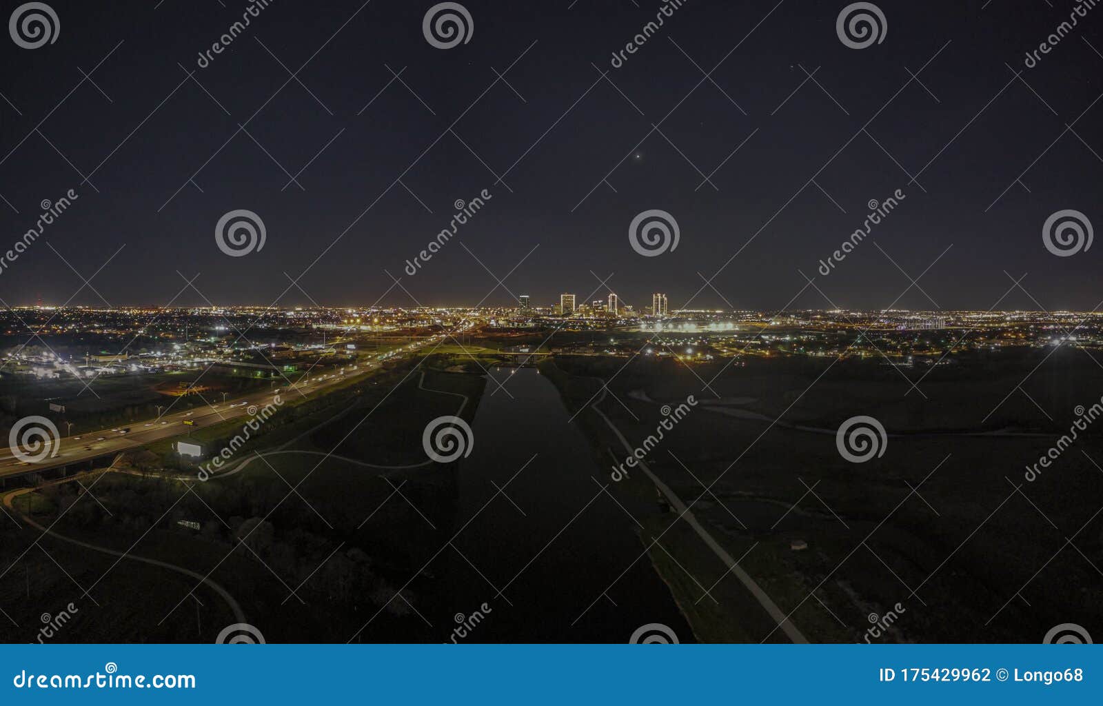 Panoramic Aerial View on Illuminated Skyline of Fort Worth Over West ...