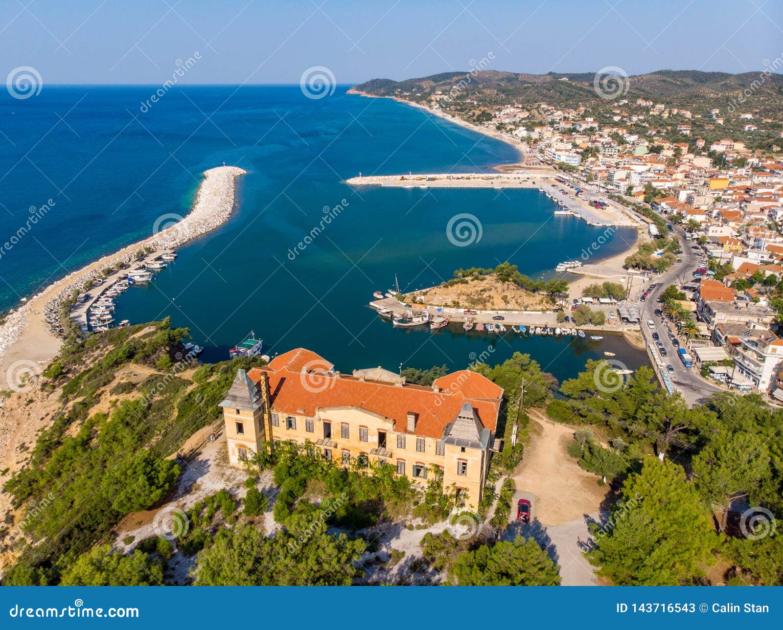 Panoramic Aerial View of Limenaria Old Abandoned Mining Facility and ...
