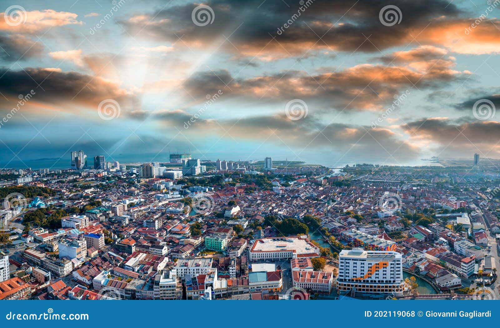 Panoramic Aerial View of Malacca on a Beautiful Sunset, Melaka ...