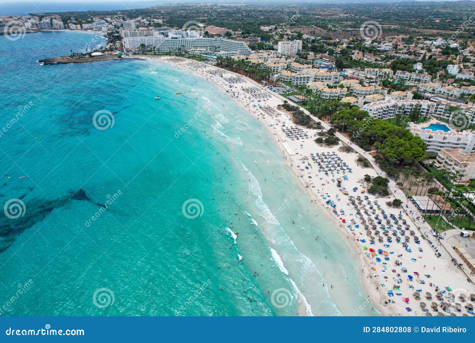 Panoramic Aerial View of Sa Coma Beach in Mallorca Spain on a Summer ...
