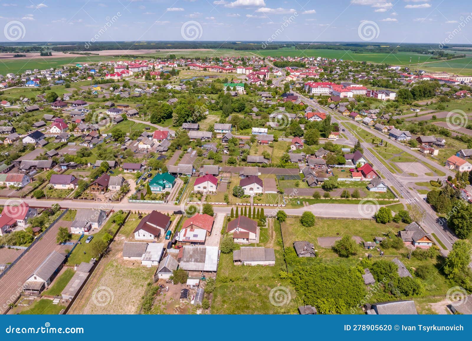Panoramic Aerial View of a Small Urban-type Settlement with Red Roofs ...