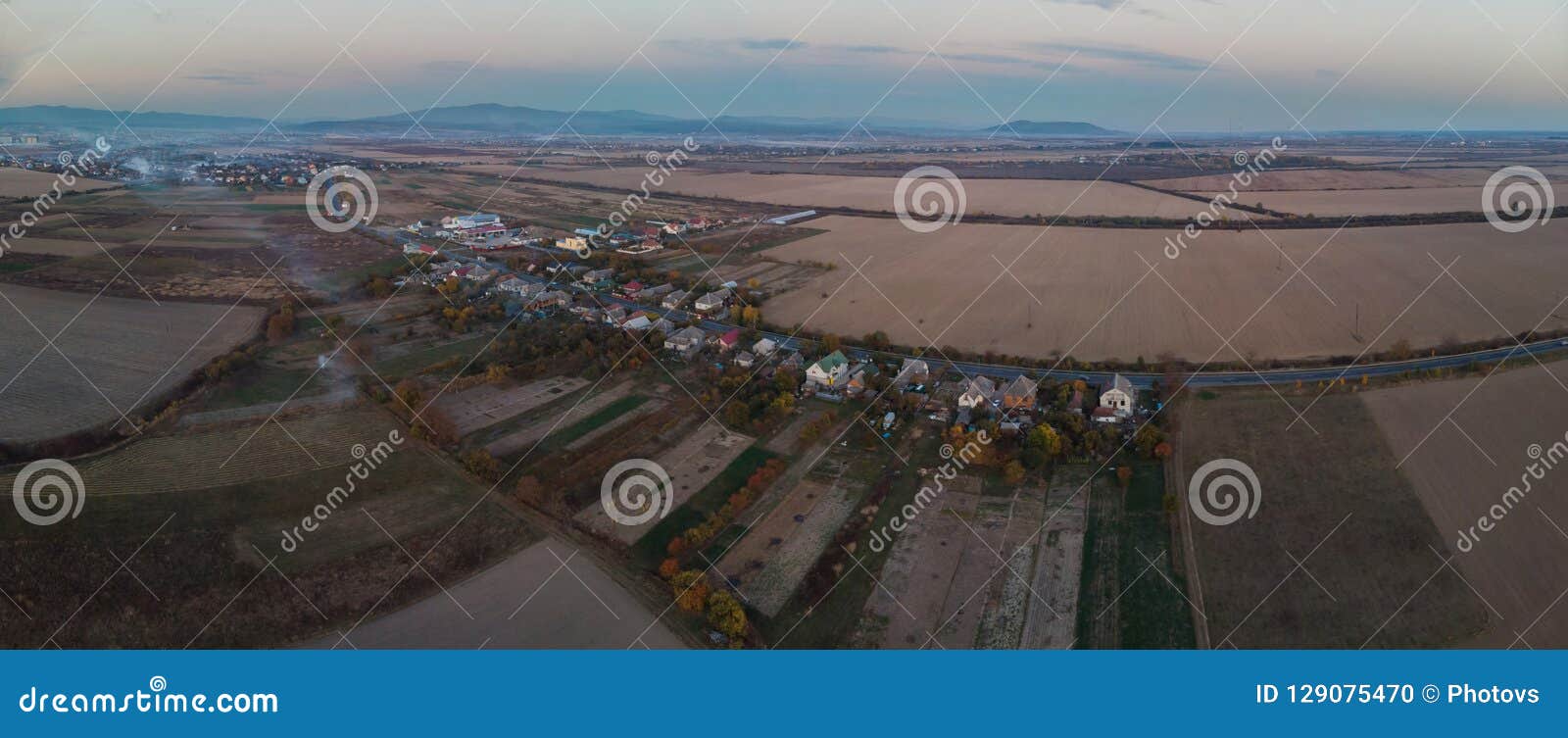 Panoramic Aerial View the Village, View from the Height of the Drone ...