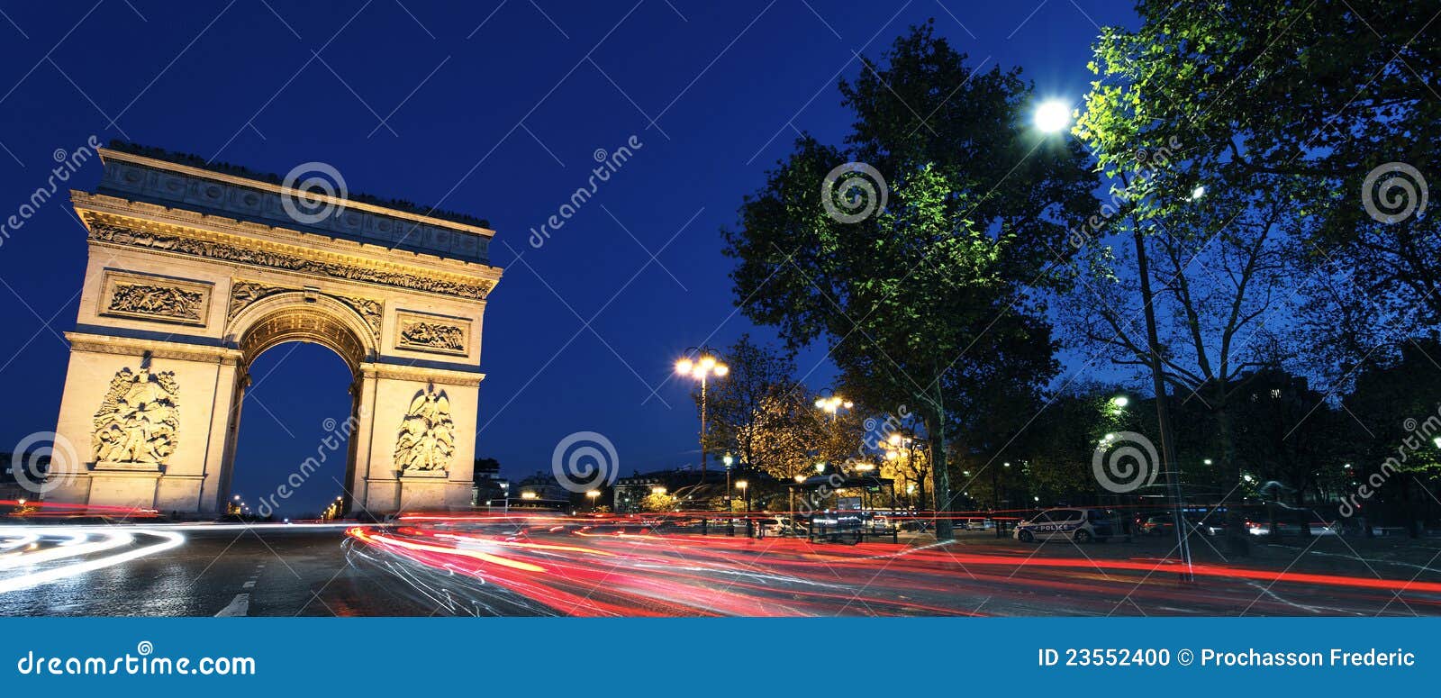 Panoramic Arc De Triomphe by Night Stock Photo - Image of movement ...