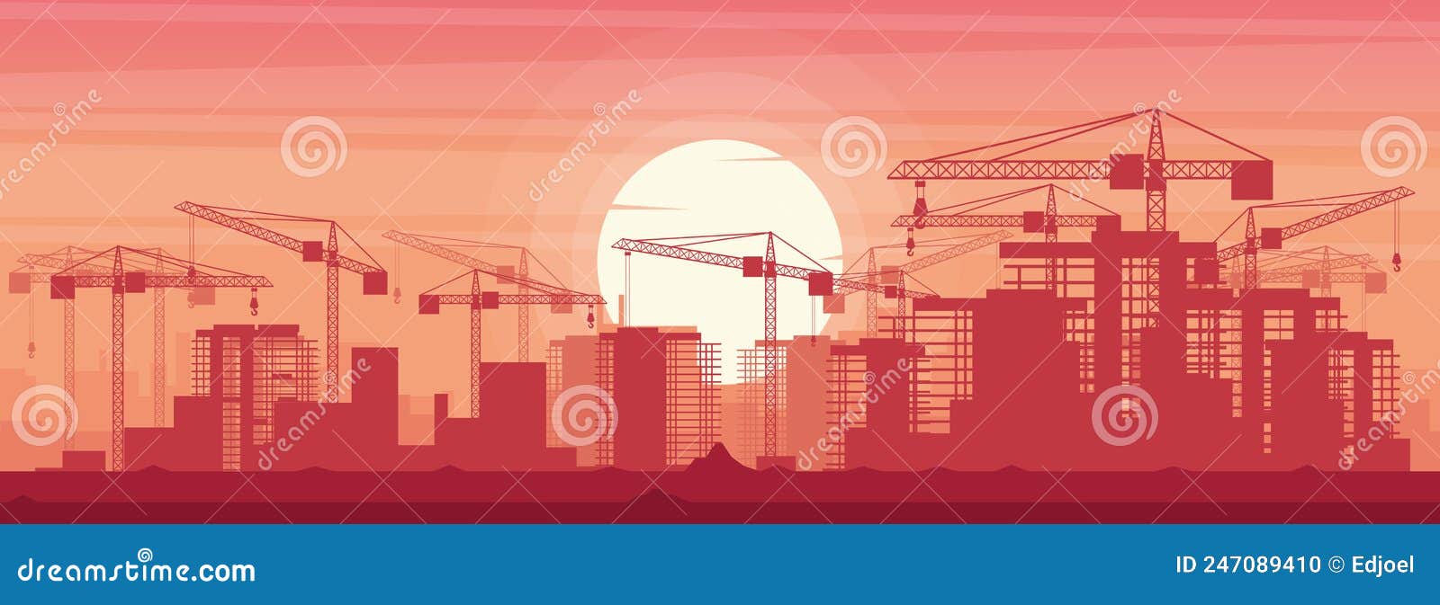 Panoramic Background Landscape of a City Under Construction with Cranes ...