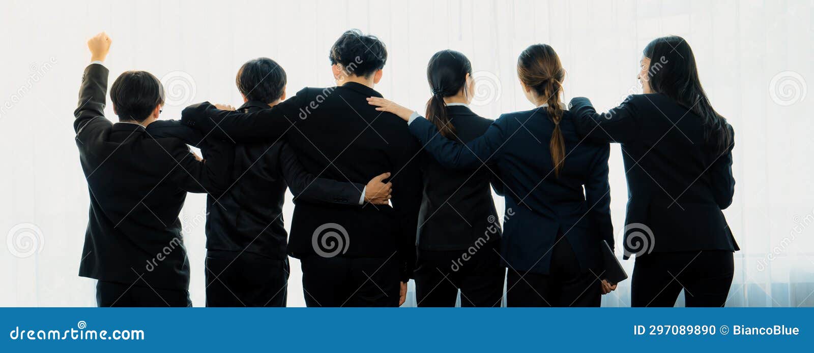 Panoramic Banner Back View of Office Worker Team Standing in Line ...