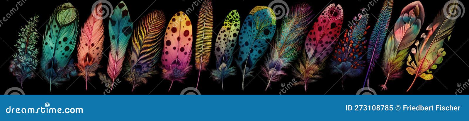 Panoramic Banner, Divider with Various Feathers, AI Generative Stock ...
