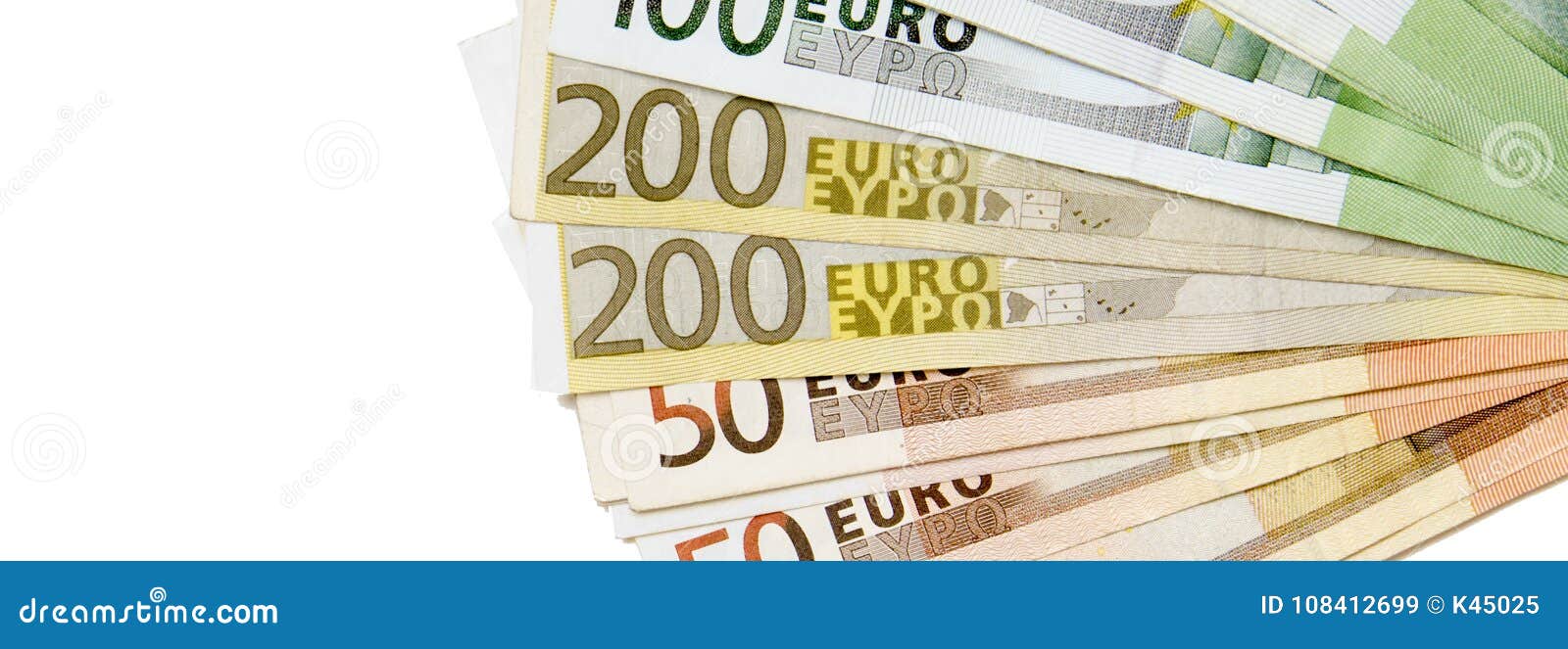 Panoramic Banner - Euro Banknotes Isolated on White Background Stock ...