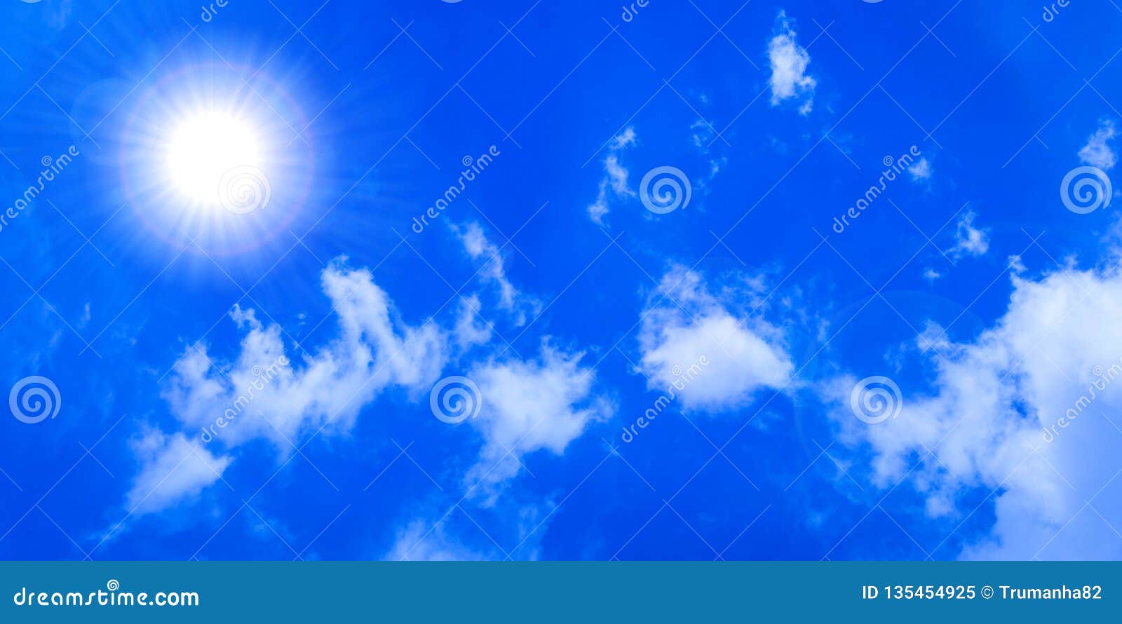 Glowing Sun in Blue Sky stock image. Image of cloud - 135454925