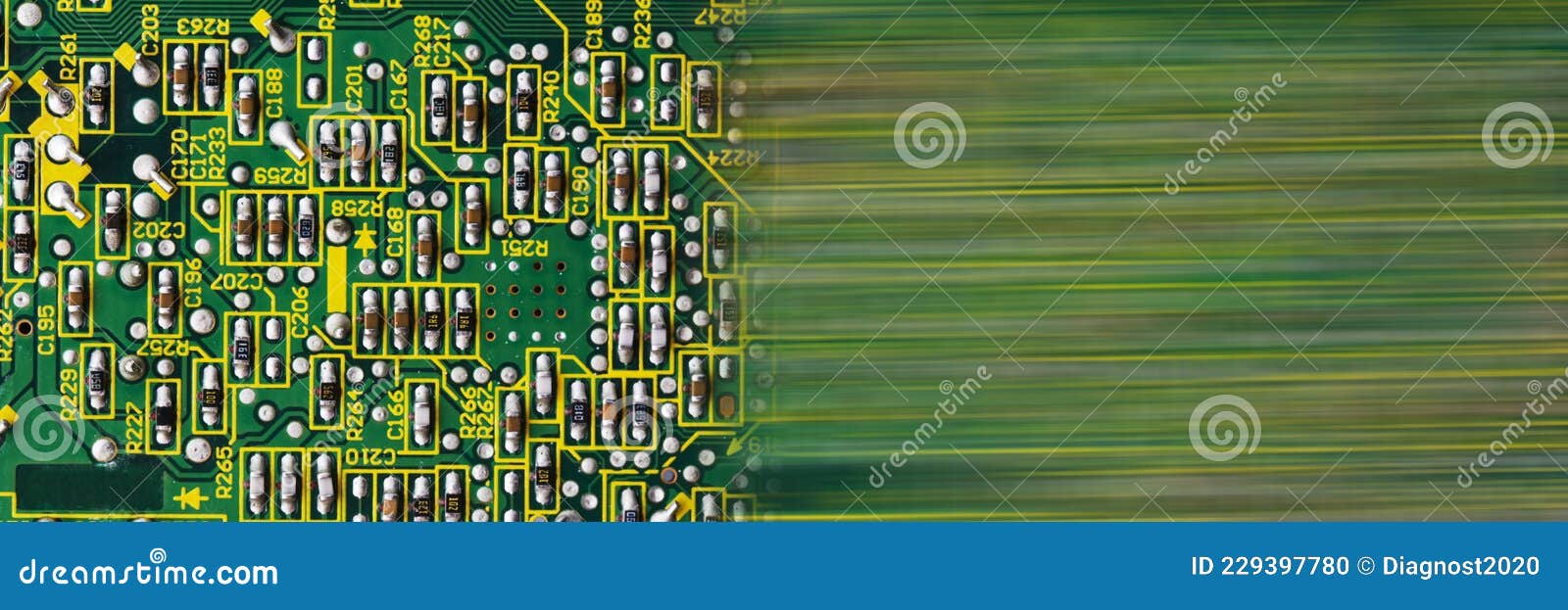 Panoramic Banner Green Printed Circuit Board PCB with Chip Texture or ...