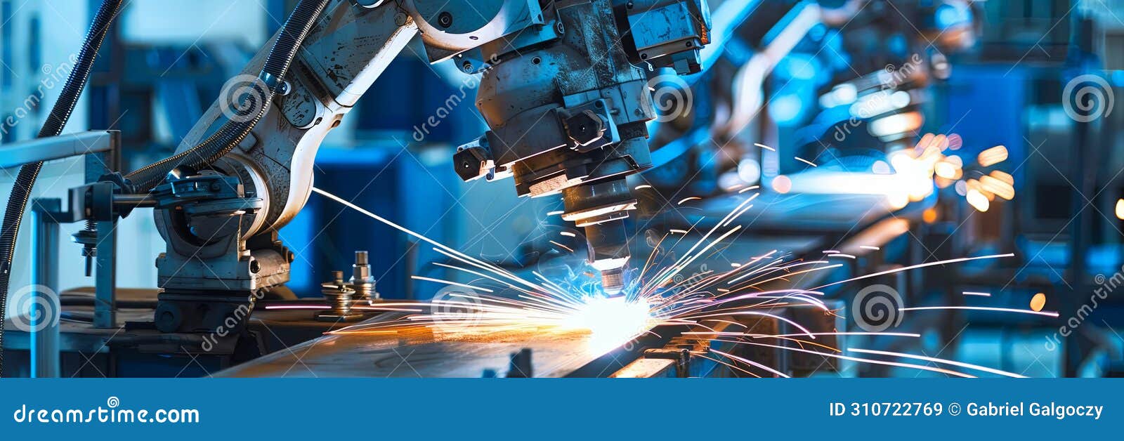 Panoramic Banner of Header Machine on Automated Robot Arm in Production ...