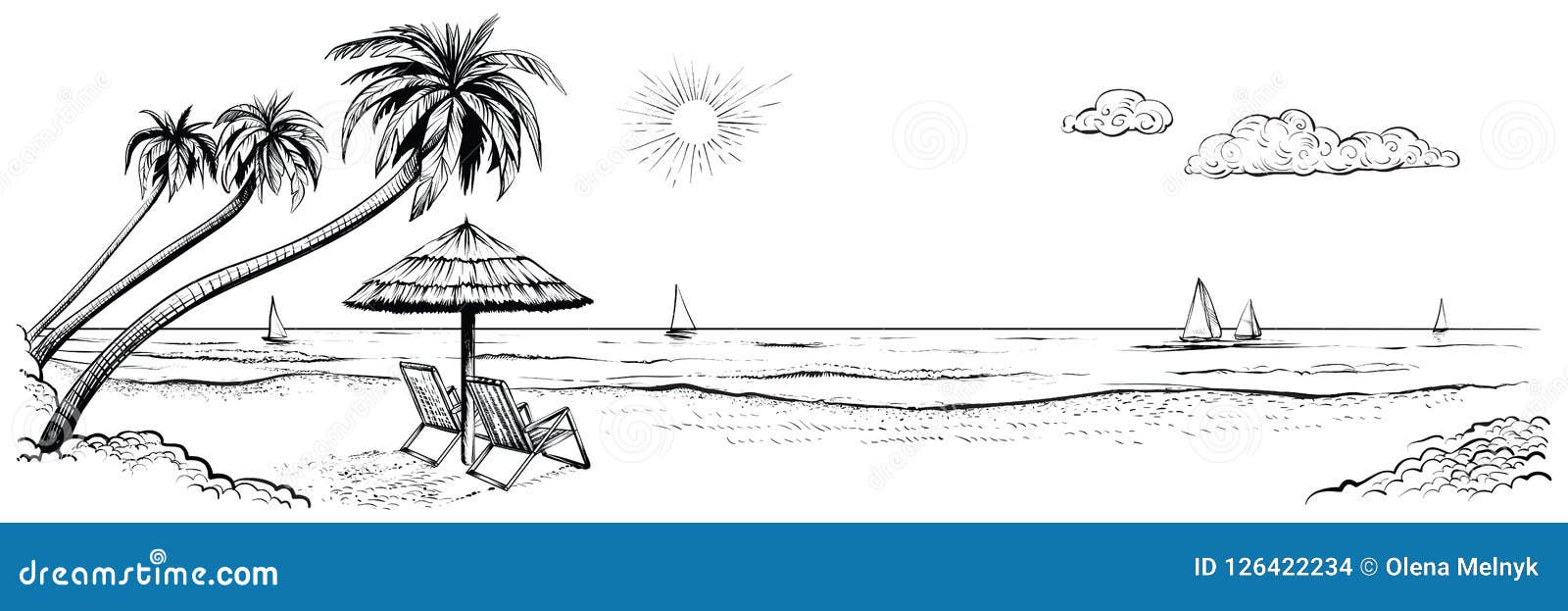 Beach Scene Hand Drawn Stock Illustrations – 1,346 Beach Scene Hand ...