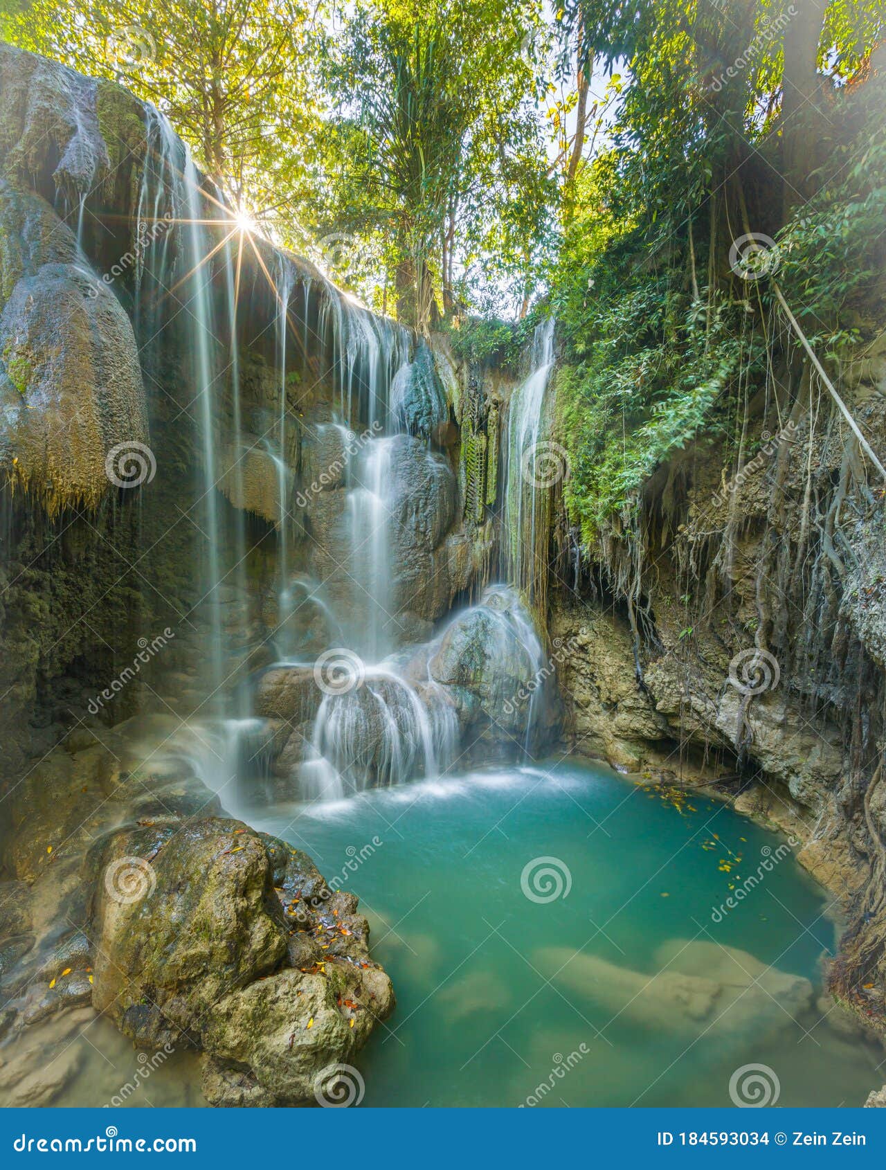 Panoramic Beautiful Deep Forest Waterfall Stock Photo - Image of green ...