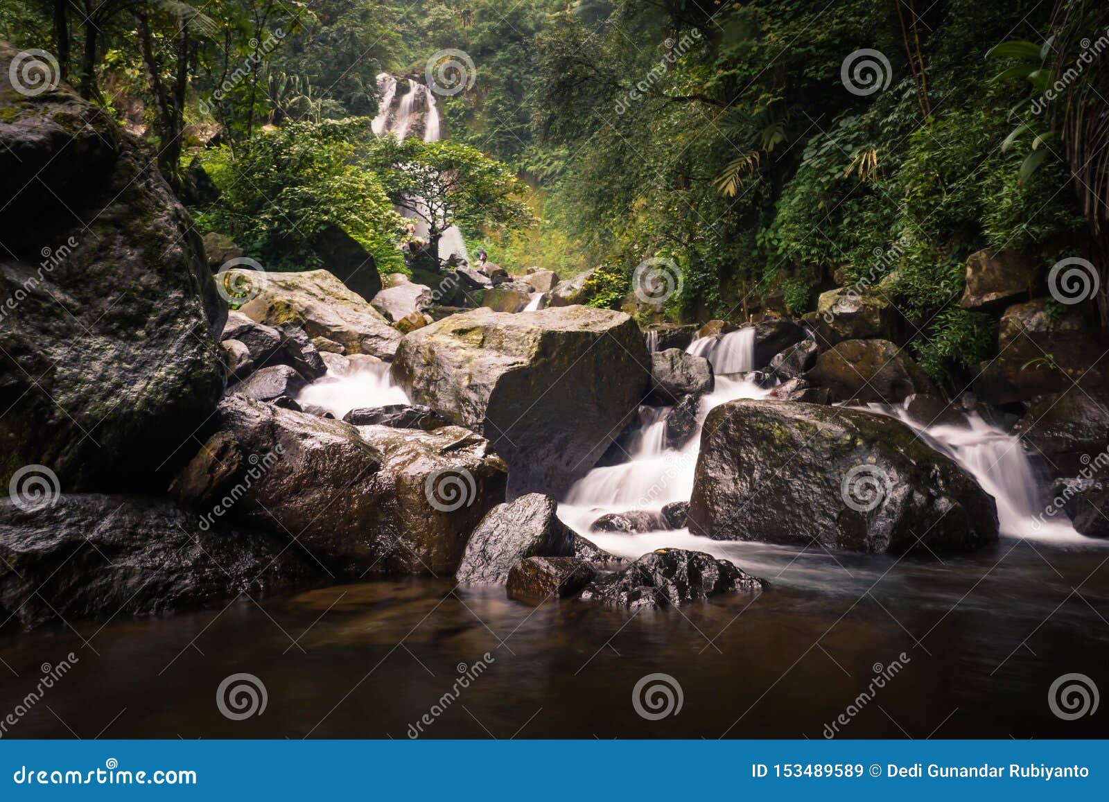 Panoramic Beautiful Tropical Rainforest Waterfalls in Indonesian Stock ...