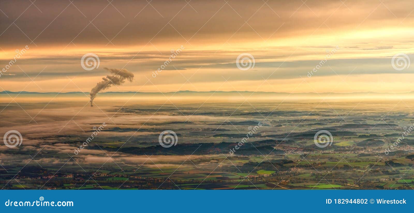 Panoramic Birds-eye View of a Countryside Under the Dark Sky at Sunset ...