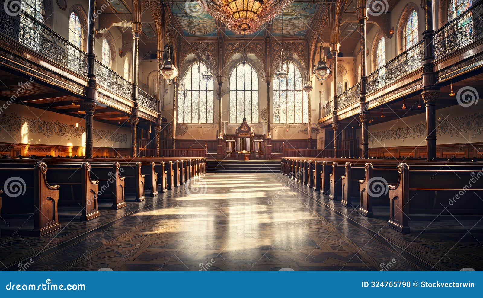 Panoramic Blurred Synagogue Interior Stock Illustration - Illustration ...