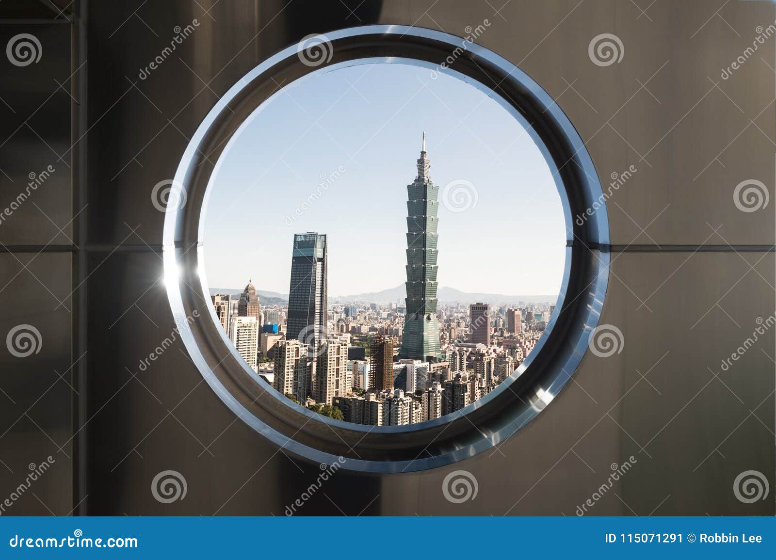 Circle Windows with Modern Buildings in the City Stock Image - Image of ...