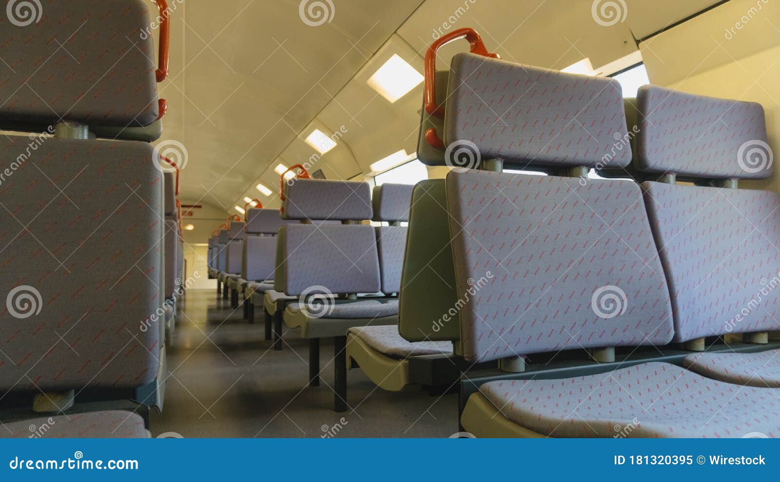 Panoramic Closeup Shot of an Empty Train with Comfortable Seats Stock ...
