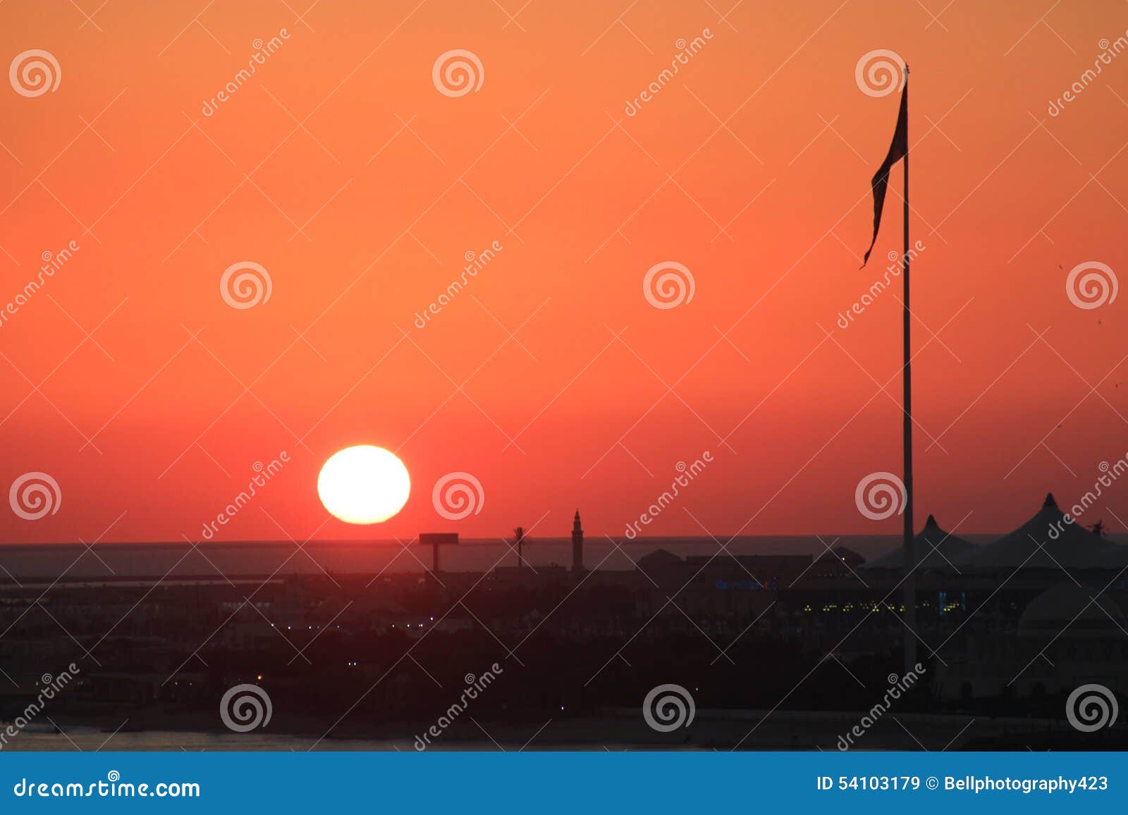 Panoramic Deep Red Sunset in a Cloudless Sky Stock Image - Image of ...