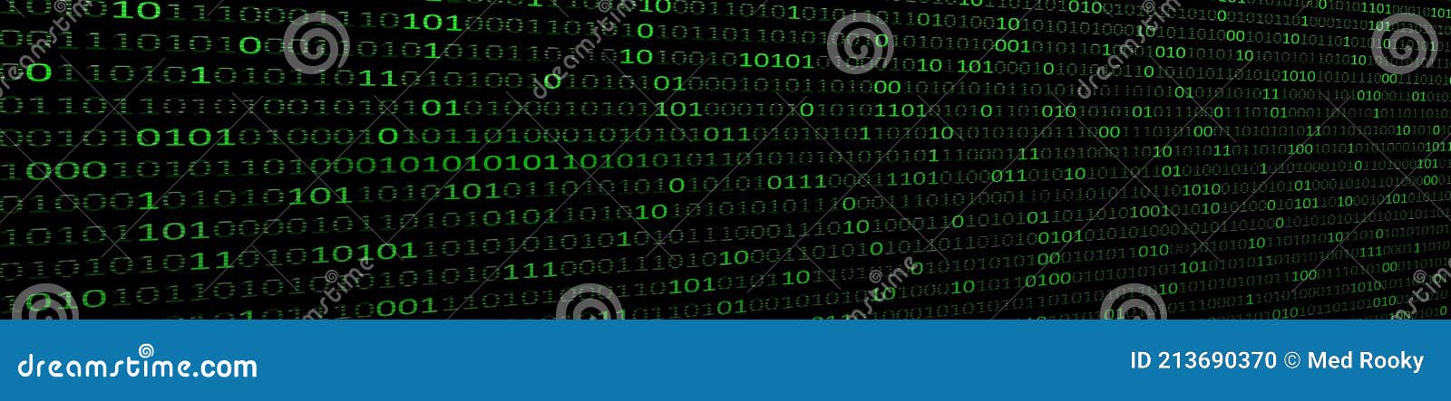 Panoramic Digital Abstract with Binary Code 1 and 0. Matrix Green Dark ...