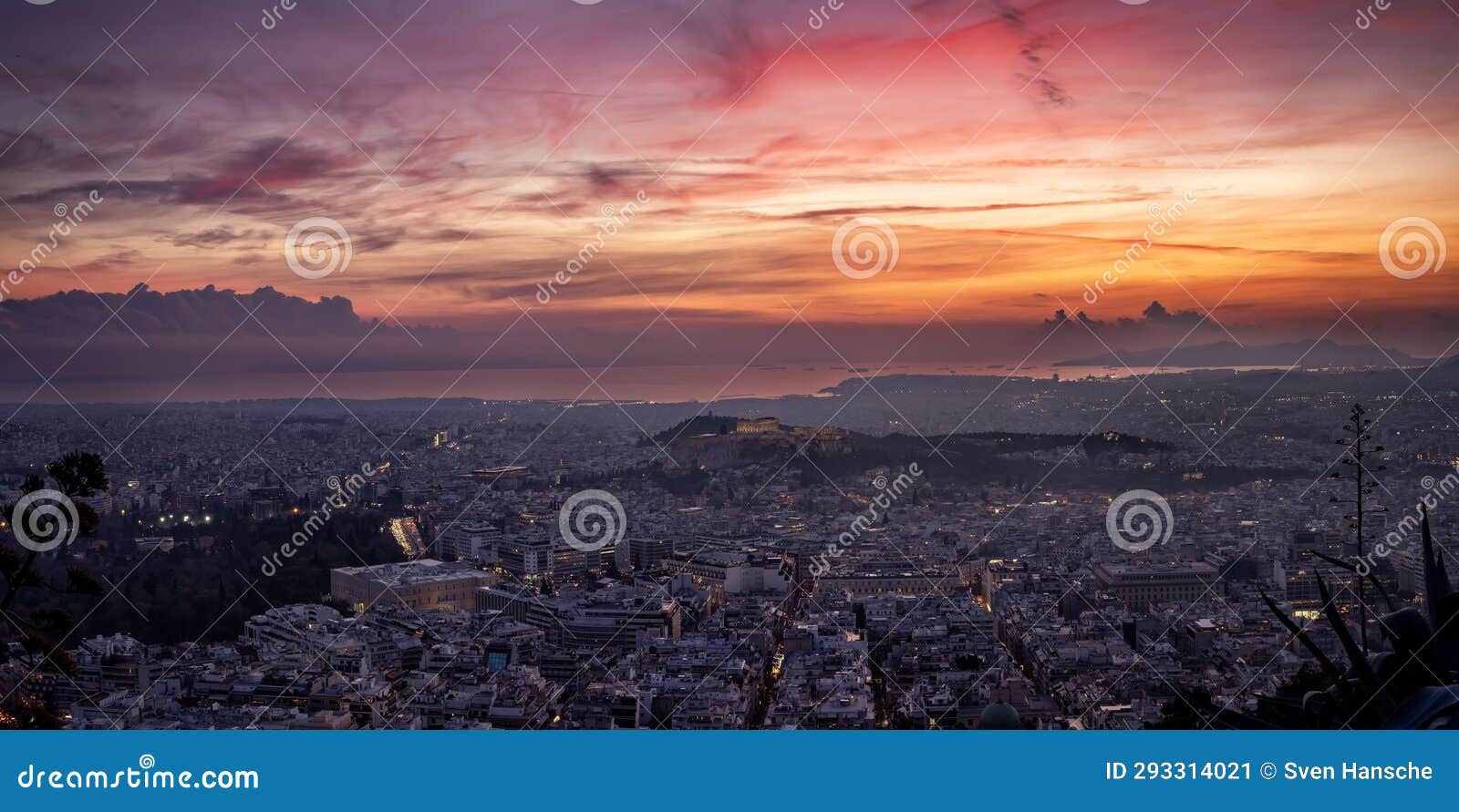 Panoramic, Elevated Sunset View of the Urban Skyline of Athens Stock ...
