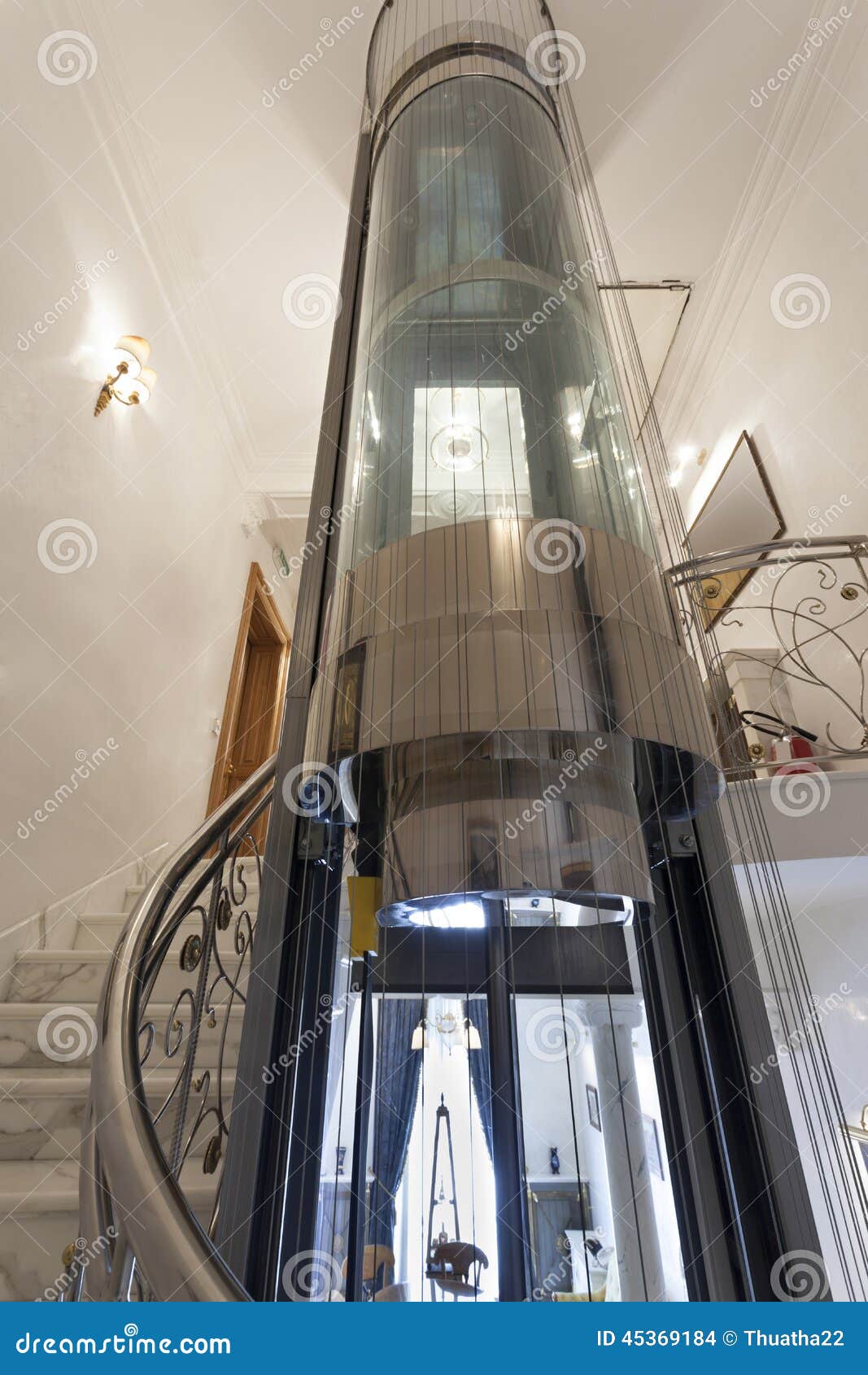 Panoramic Elevator in Atrium Stock Photo - Image of interior, indoors ...