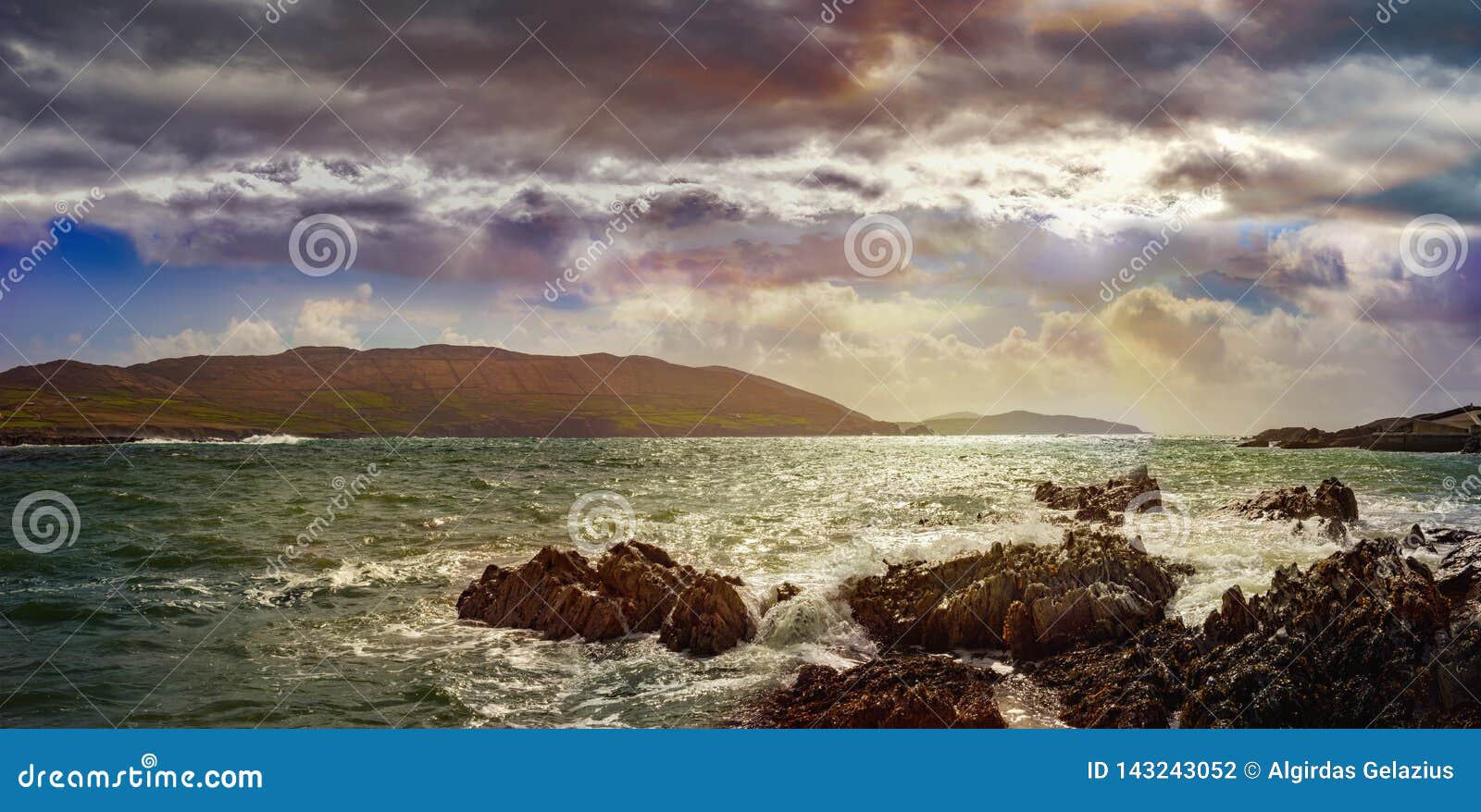 Panoramic Evening Landscape with Cloudy Sky and Rocks in County Cork ...