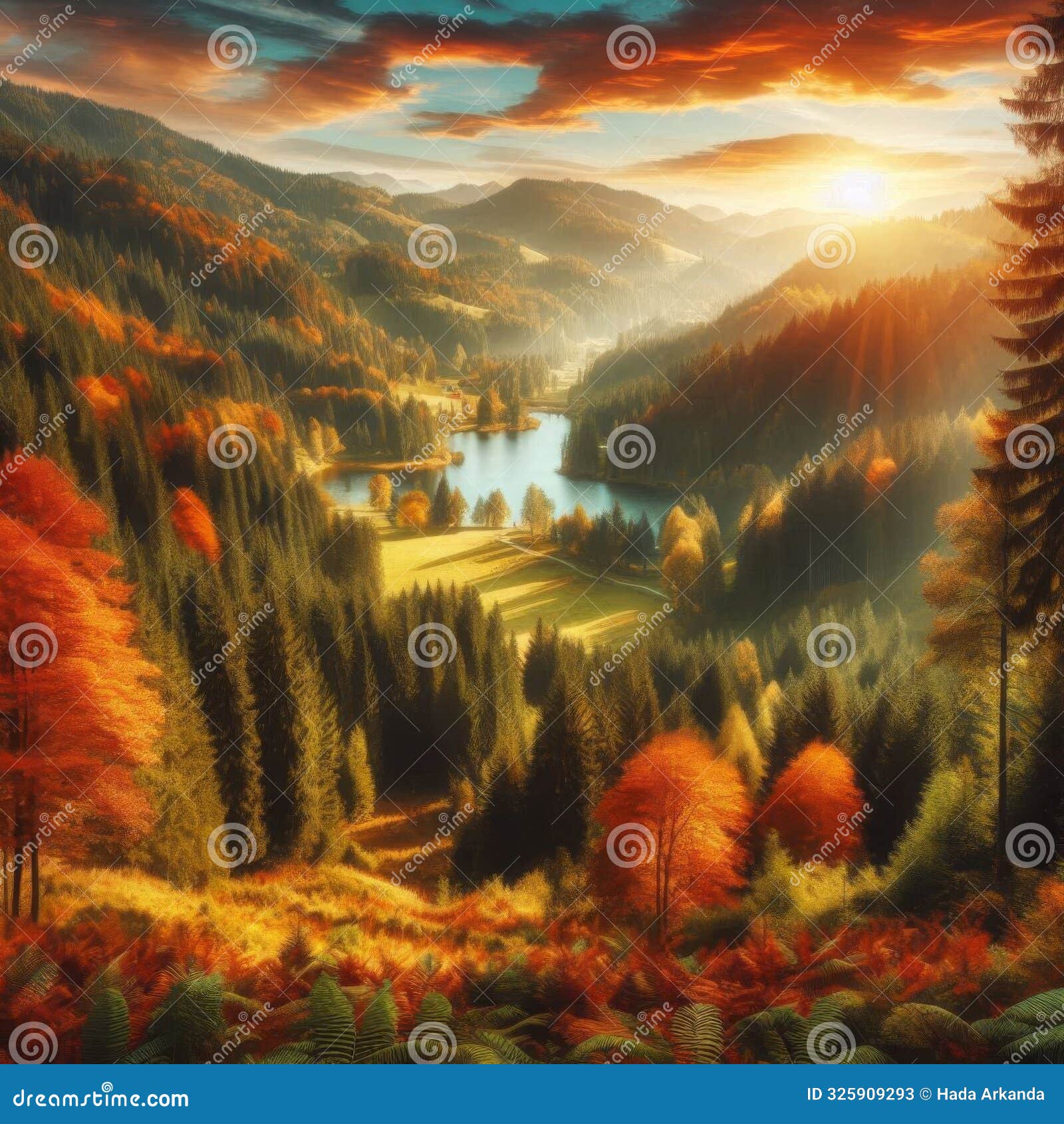 Panoramic Fall Nature Scene with Forest Background Stock Illustration ...