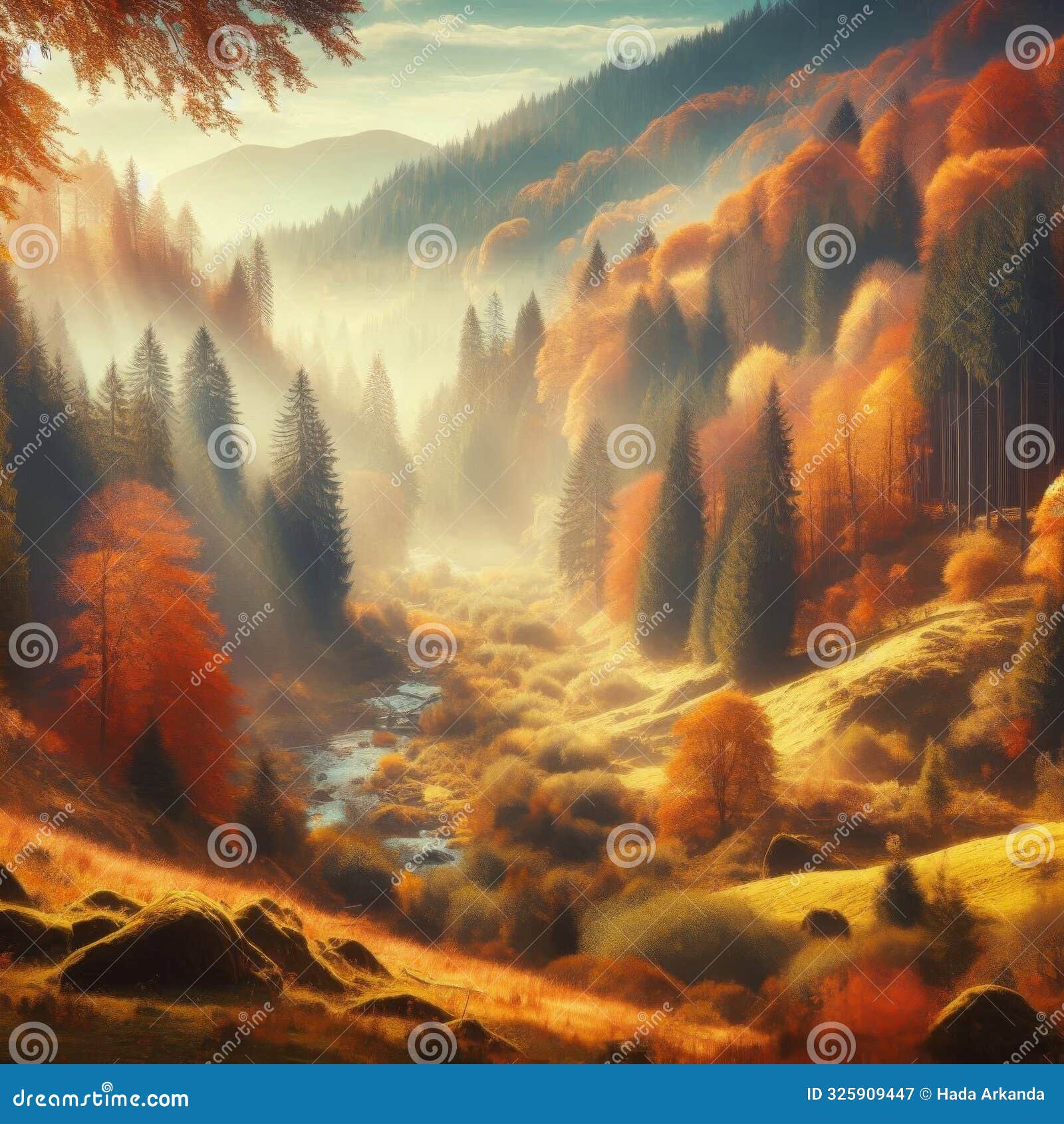 Panoramic Fall Nature Scene with Forest Background Stock Illustration ...