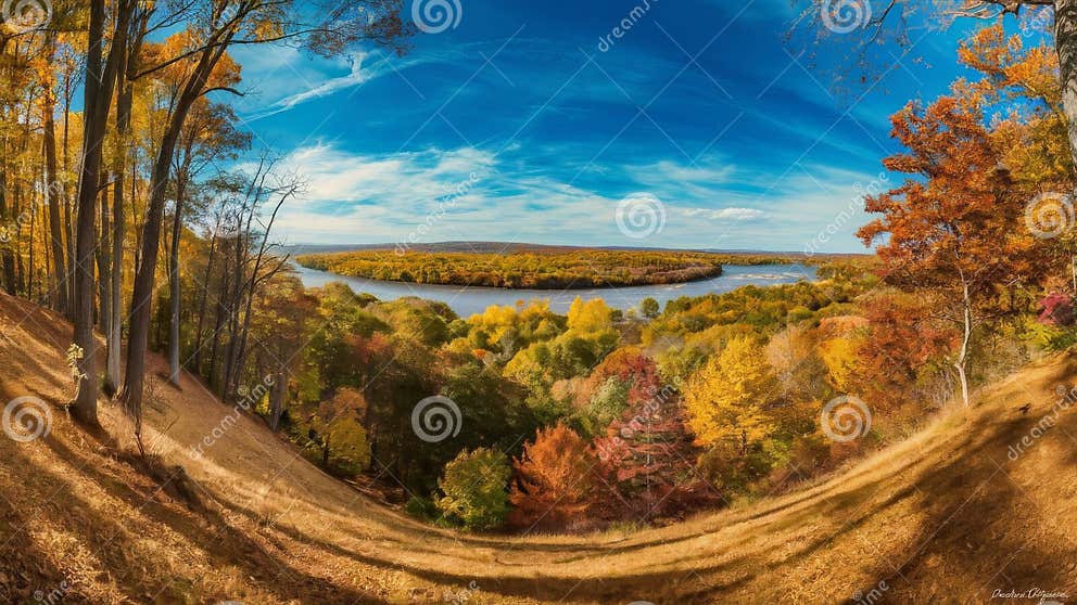 Panoramic Fall Nature Scene with Forest Background Stock Illustration ...