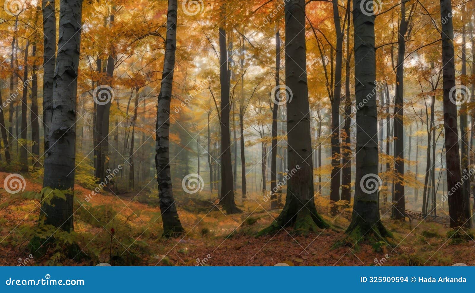 Panoramic Fall Nature Scene with Forest Background Stock Illustration ...