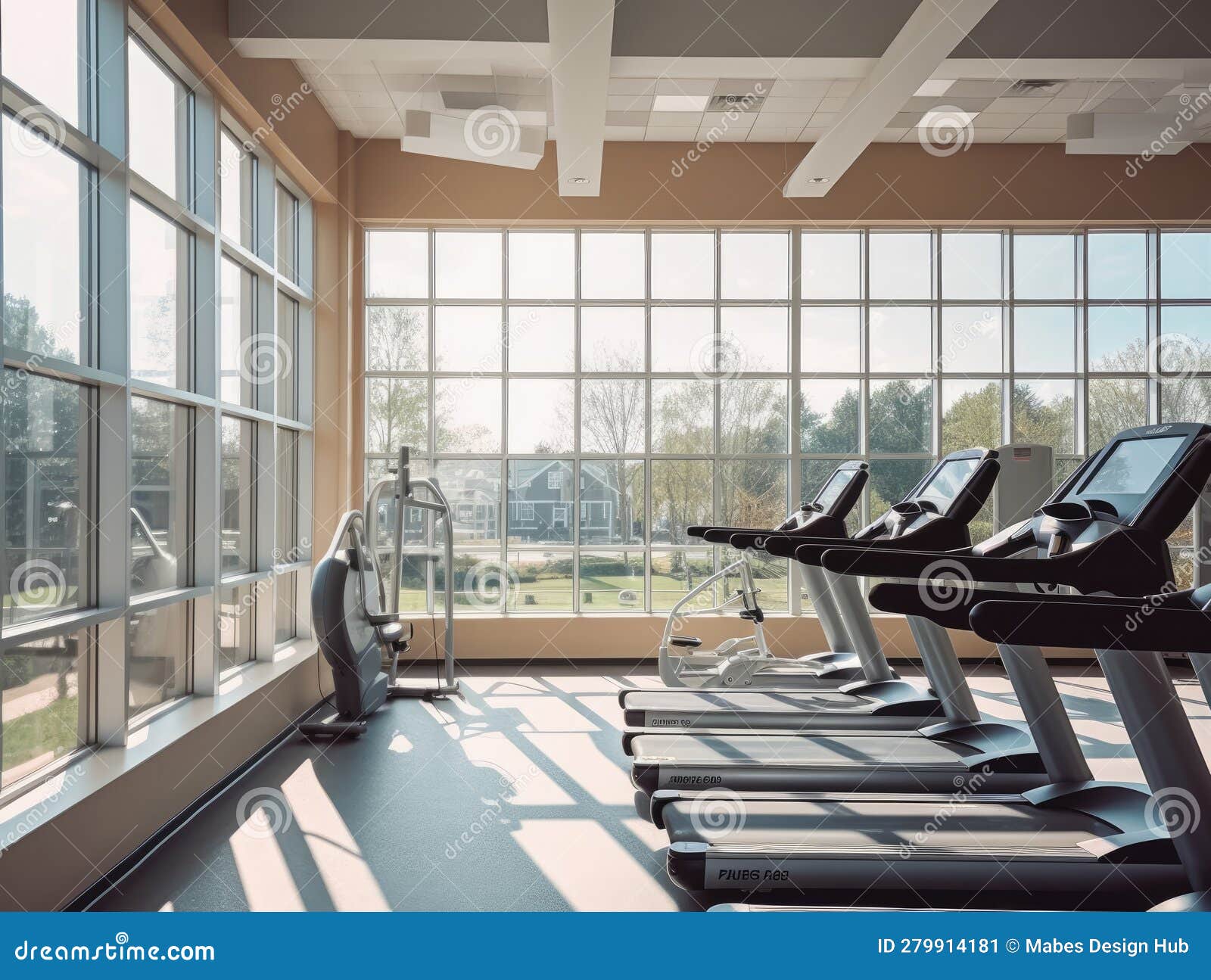 Panoramic Fit: Treadmill Haven With Window Views Royalty-Free Stock ...