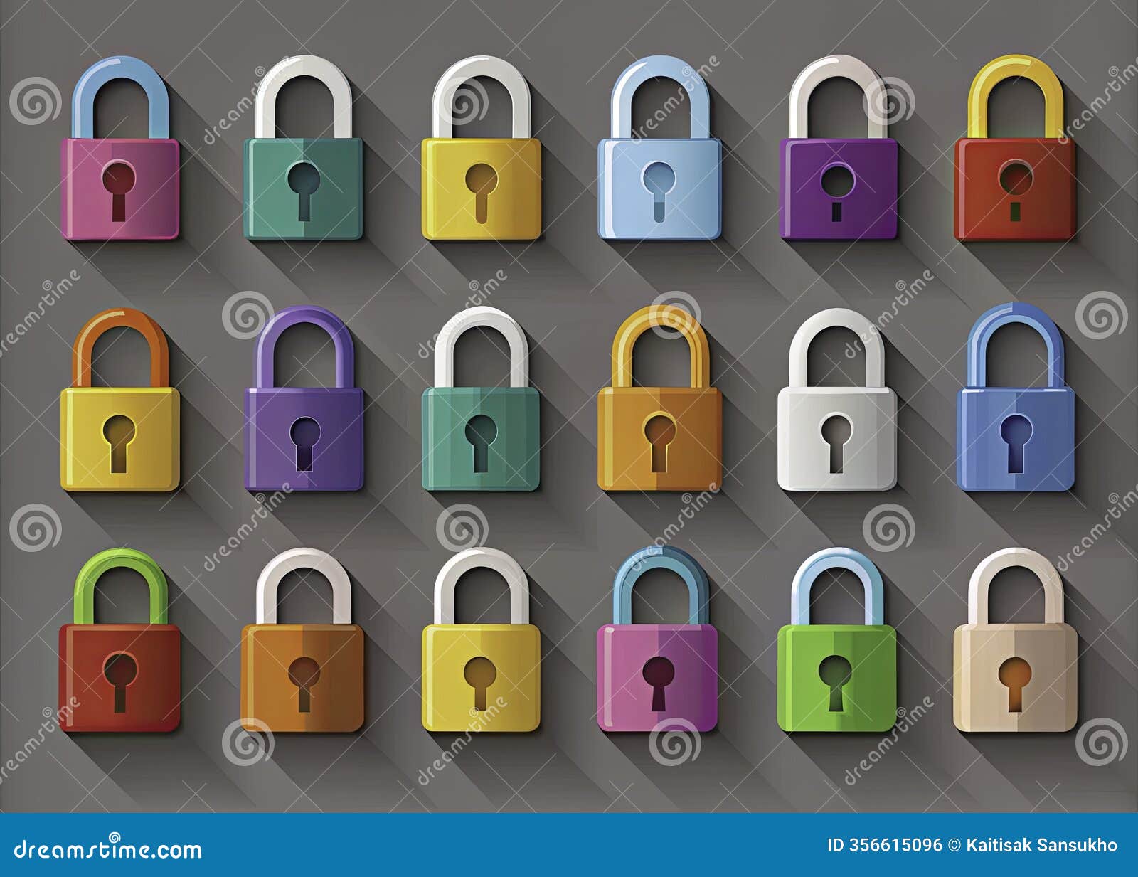 Panoramic Flat Design Lock Security Symbols for Mobile App and Website UI HighQuality Gray ...
