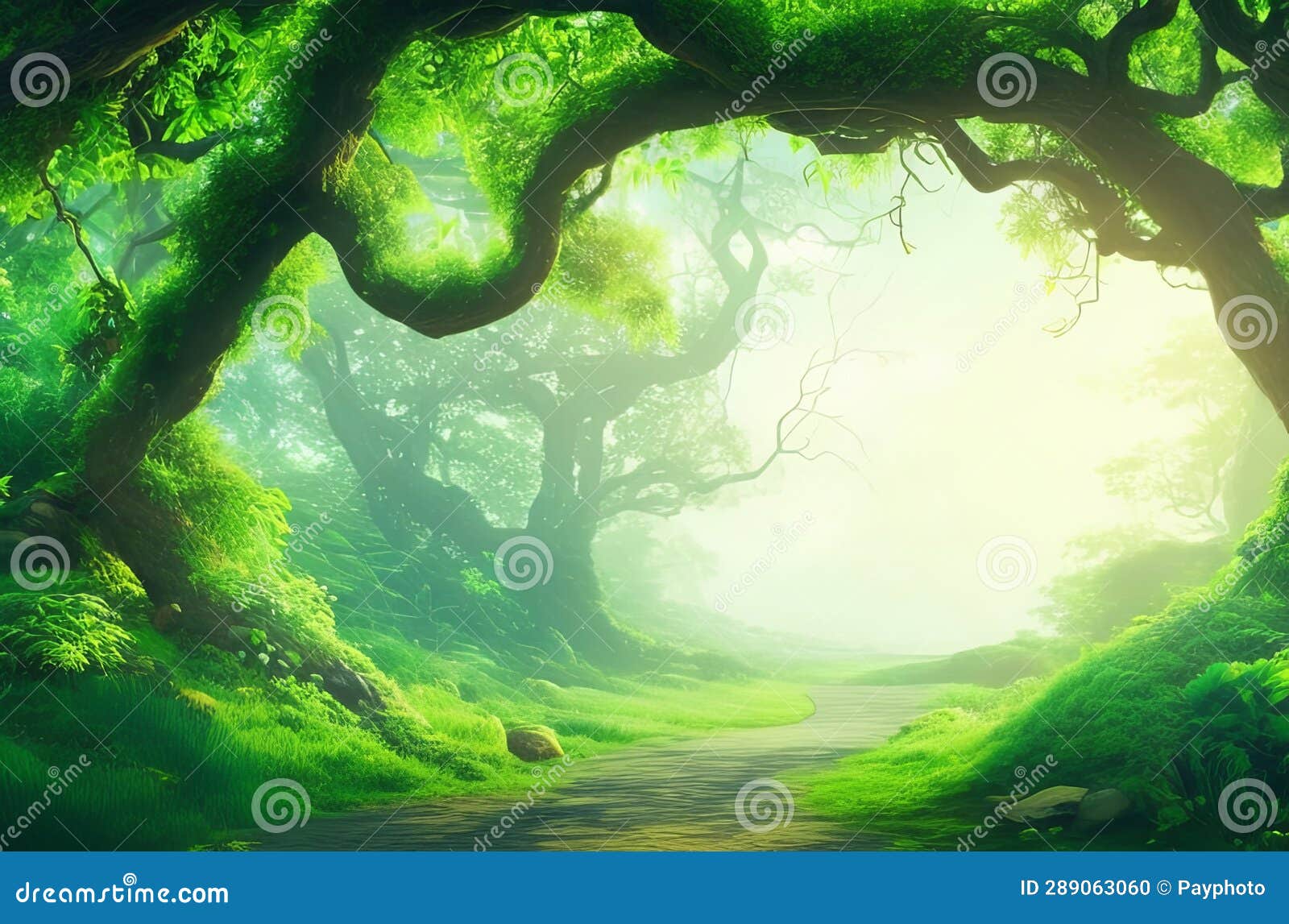 Panoramic Forest View: Natural Archway Formed by Green Branches. Stock ...