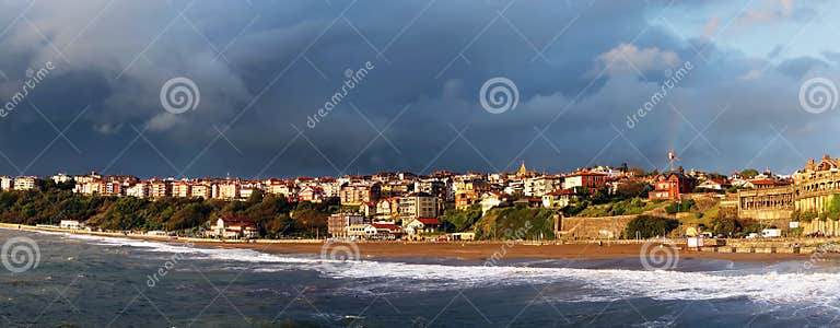 Panoramic of Getxo beach stock image. Image of panoramic - 31590635