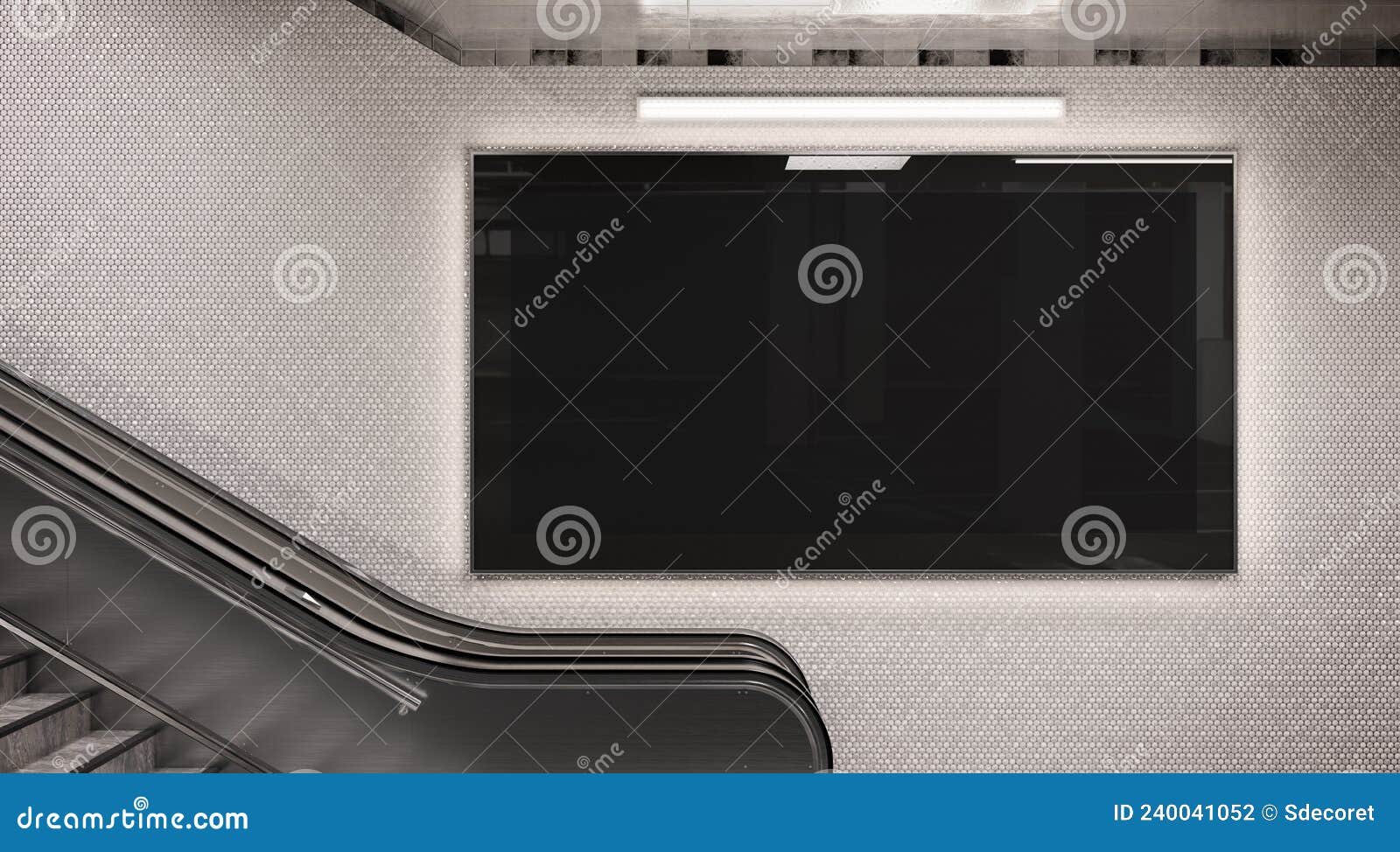 Panoramic 2:1 Glowing Billboard on Underground Wall Mockup. Hoarding ...