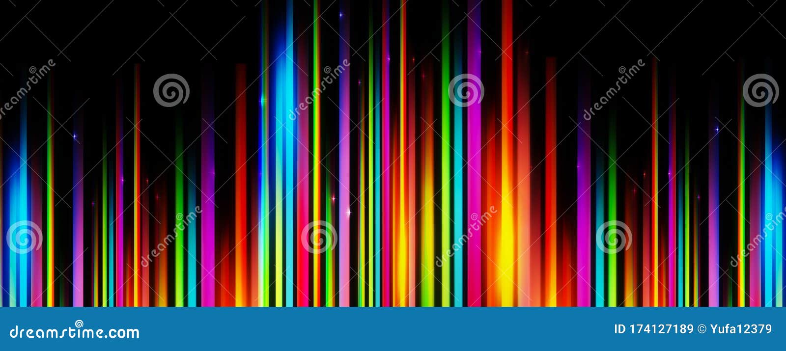 Panoramic Glowing Blurred Light Stripes in Motion Over on Abstract ...