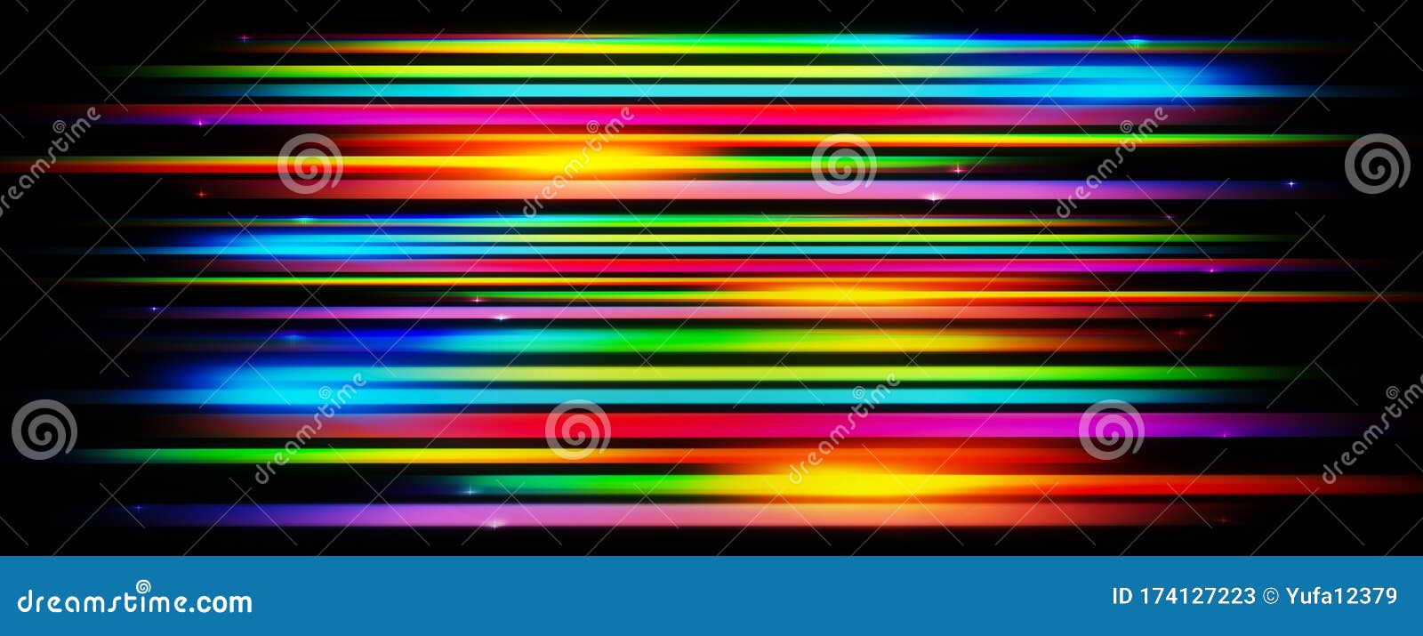 Panoramic Glowing Blurred Light Stripes in Motion Over on Abstract ...