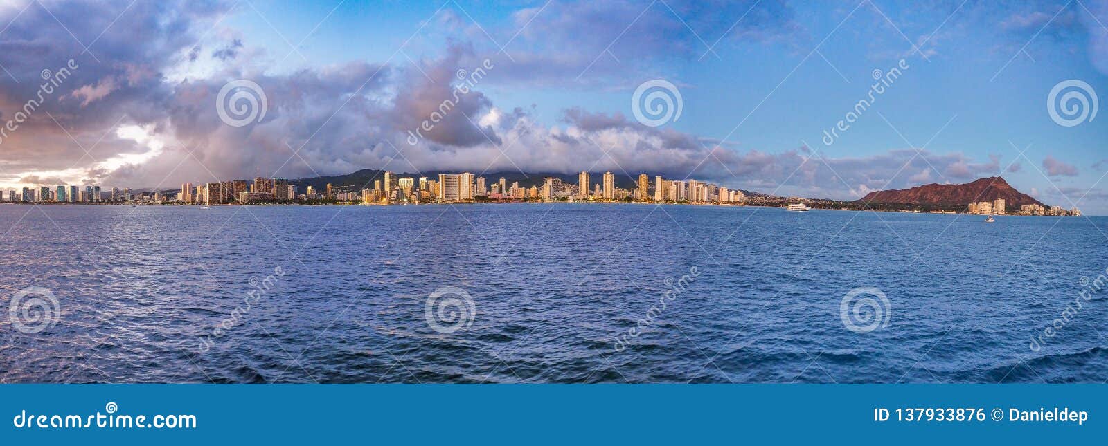 Panoramic of Honolulu stock photo. Image of landmark - 137933876