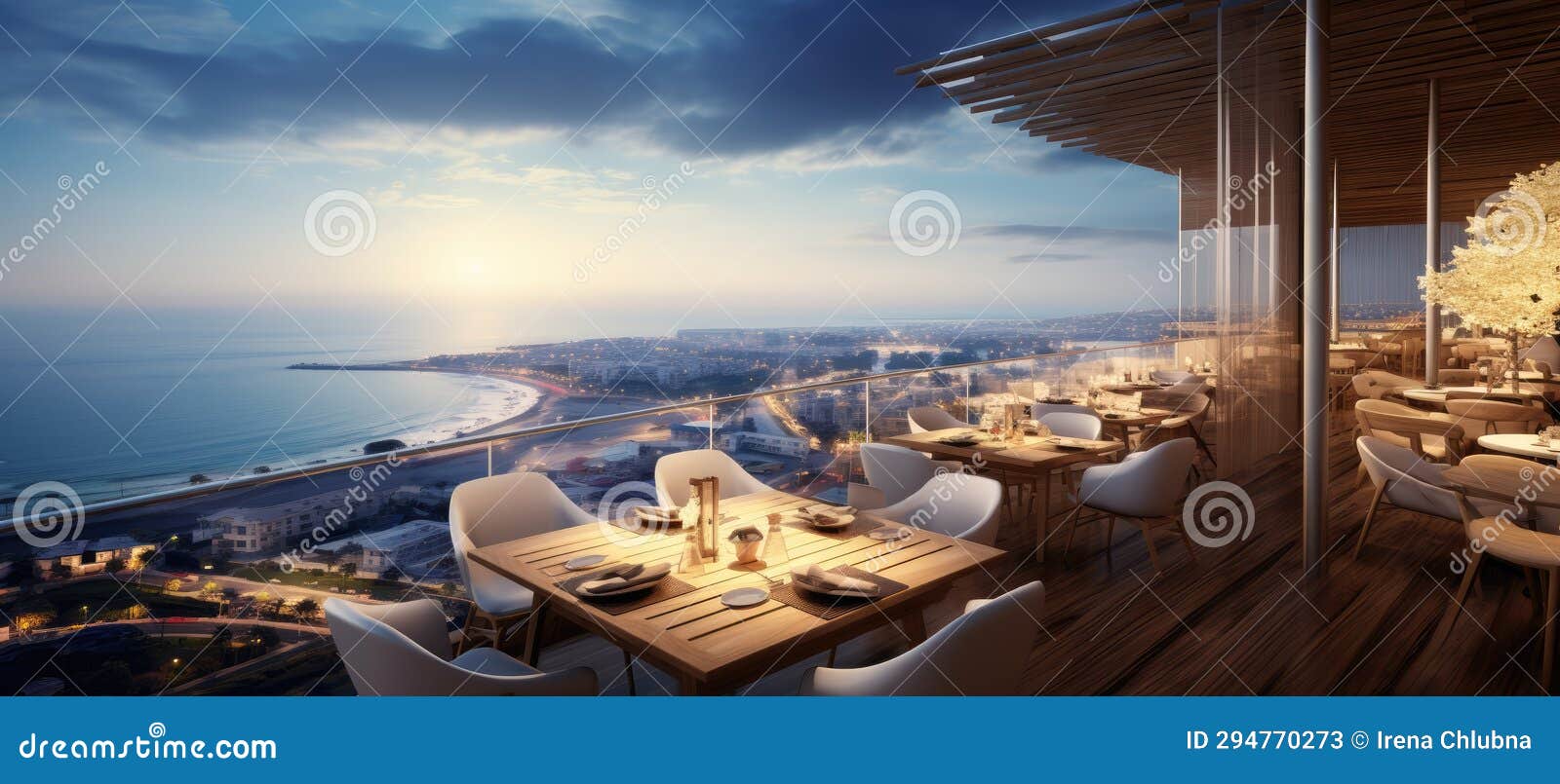 Panoramic Hotel Restaurant Overlooking the Ocean or Cityscape ...