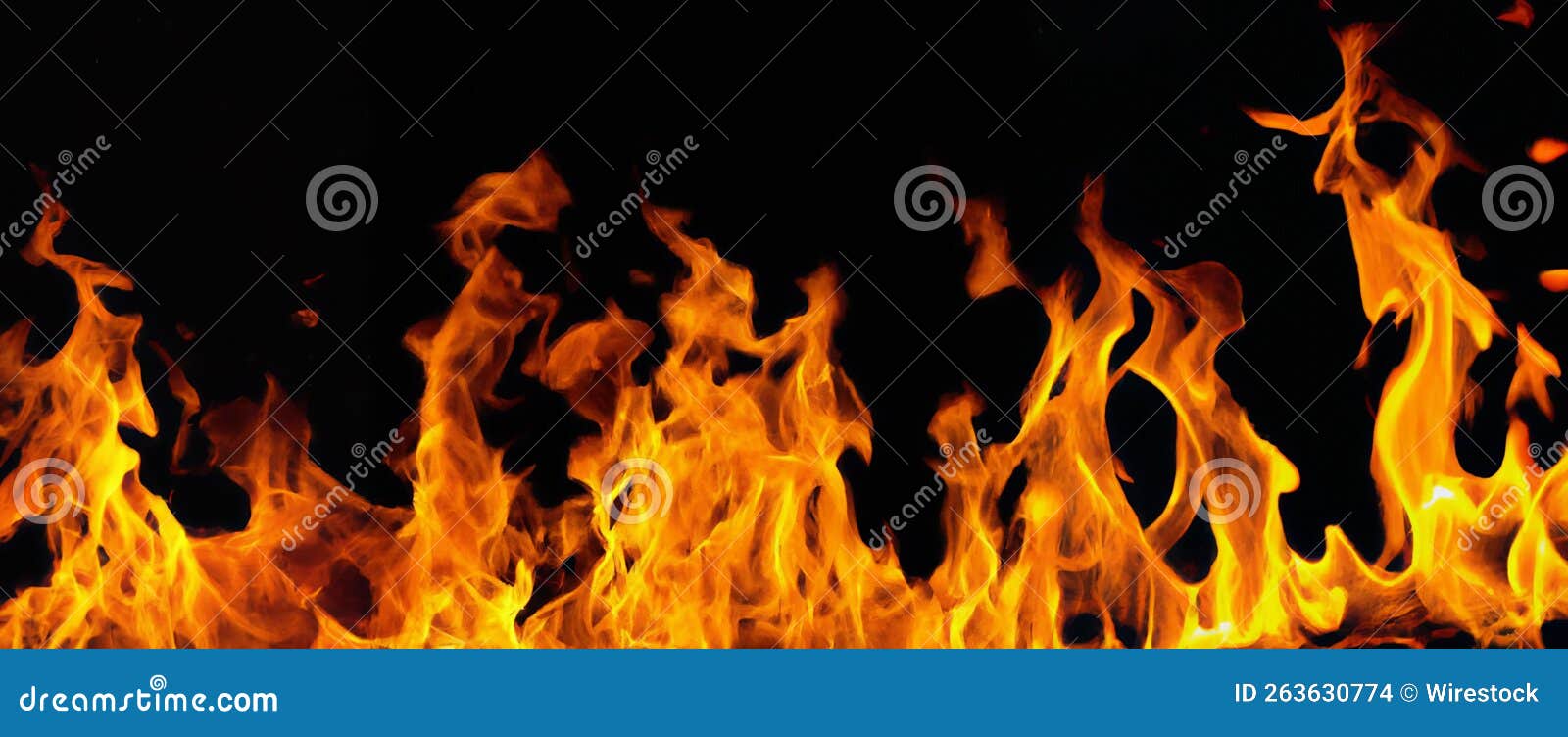 Panoramic Illustration of Fire and Flame Isolated on a Dark Background ...