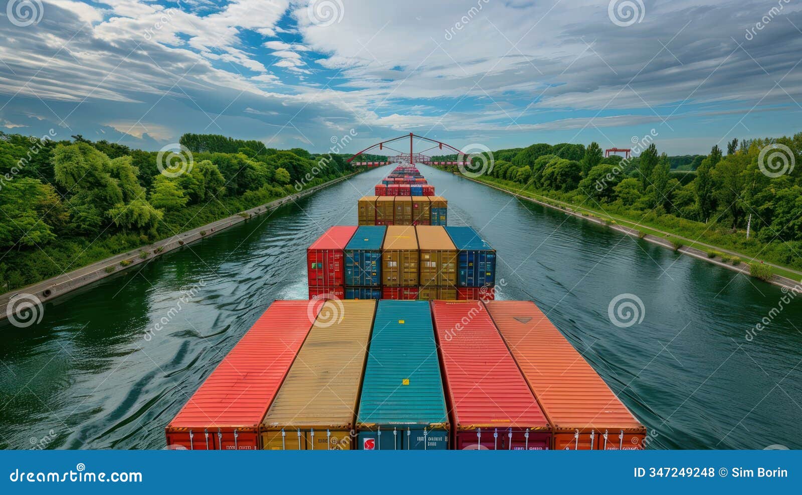A Panoramic Image of a Container Cargo Ship Passing through Stock ...