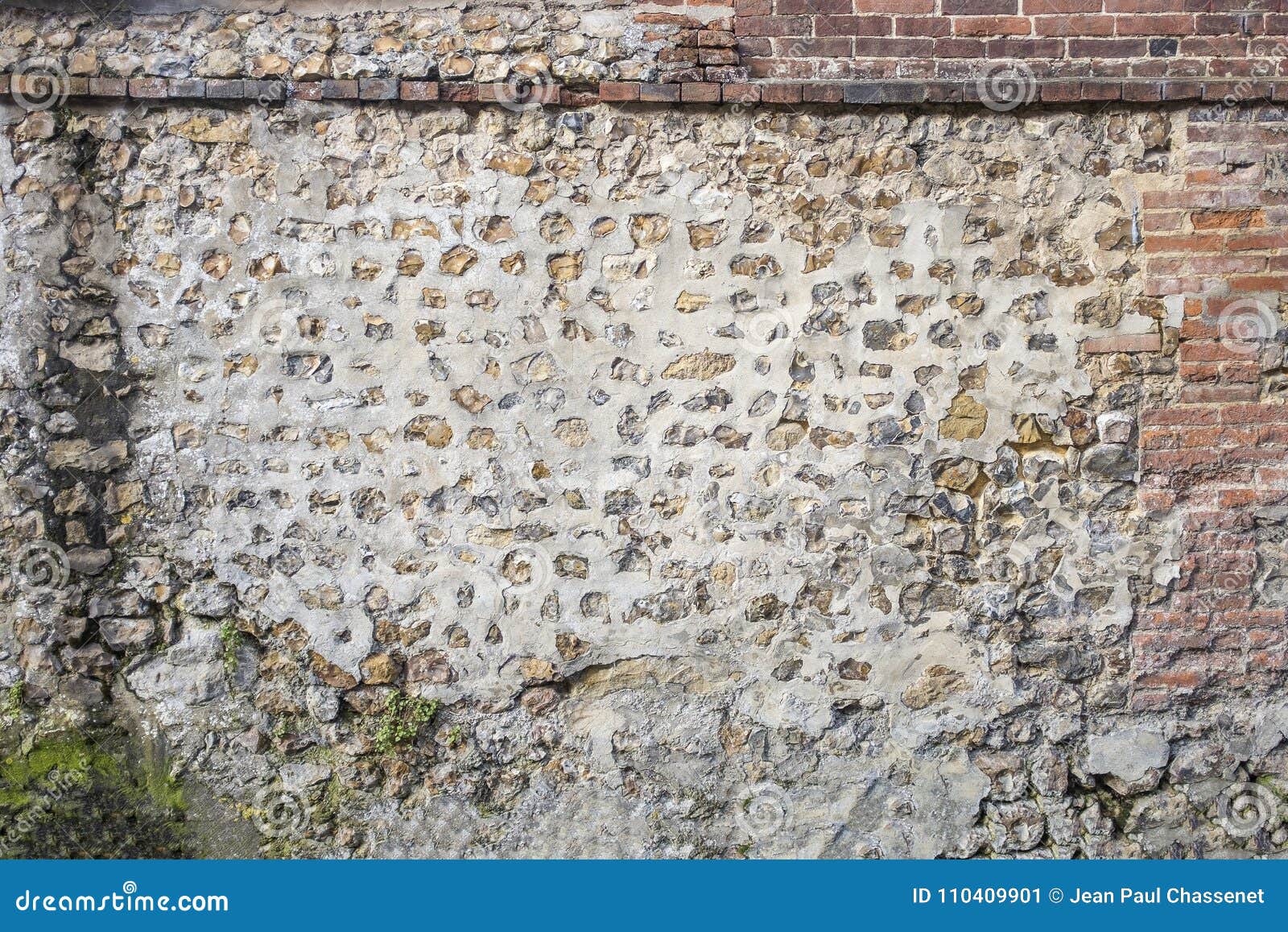 Panoramic Image of a Decorative Old and Red Brick Flint Wall with Green and Yellow Vegetable ...
