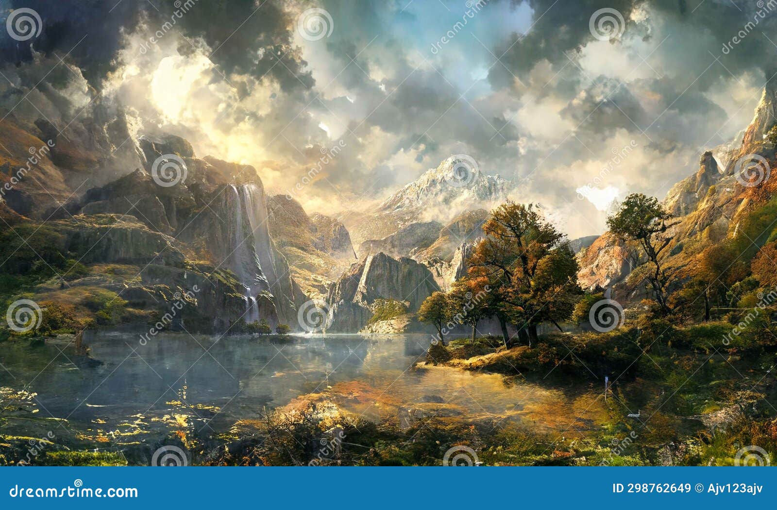 A Panoramic Image of a Fantasy Landscape with Mountains and Hills Plus ...