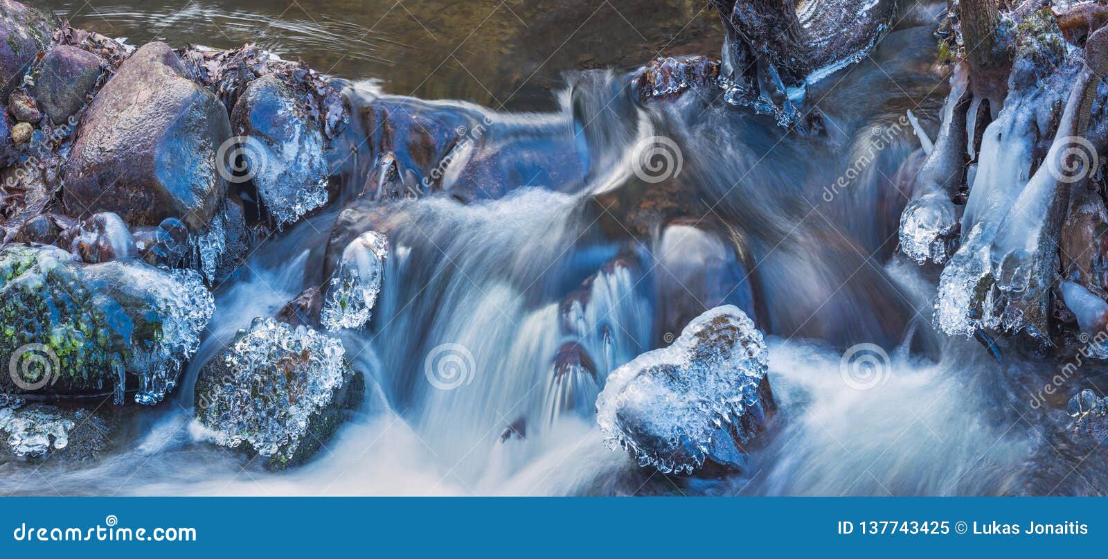 Panoramic Image of Icy River Flow at Winter Stock Image - Image of aqua ...