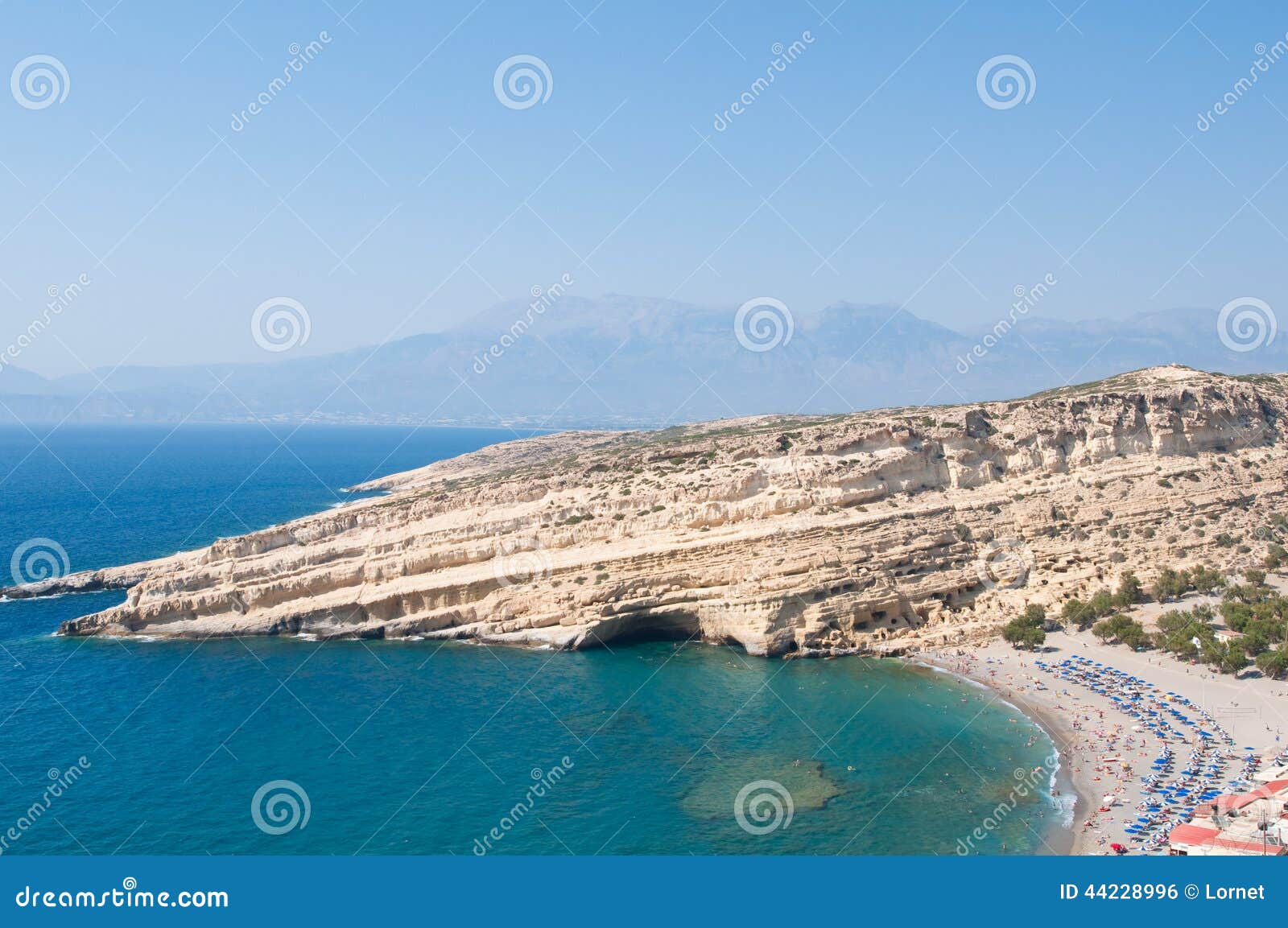 Panoramic Image of Matala Caves and Matala Beach on the Crete Island ...