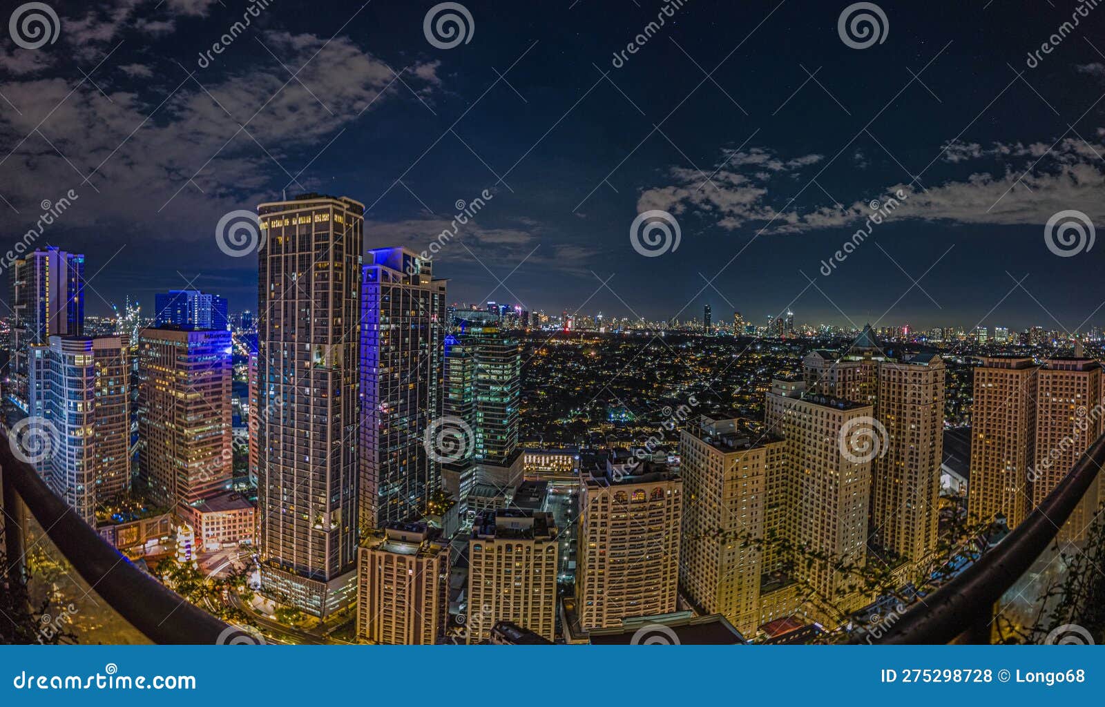 Panoramic Image Over Manila Skyline at Night Stock Photo - Image of ...