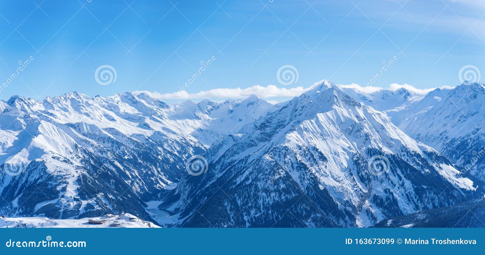 Panoramic Image of Snow Mountains Stock Image - Image of mountains ...